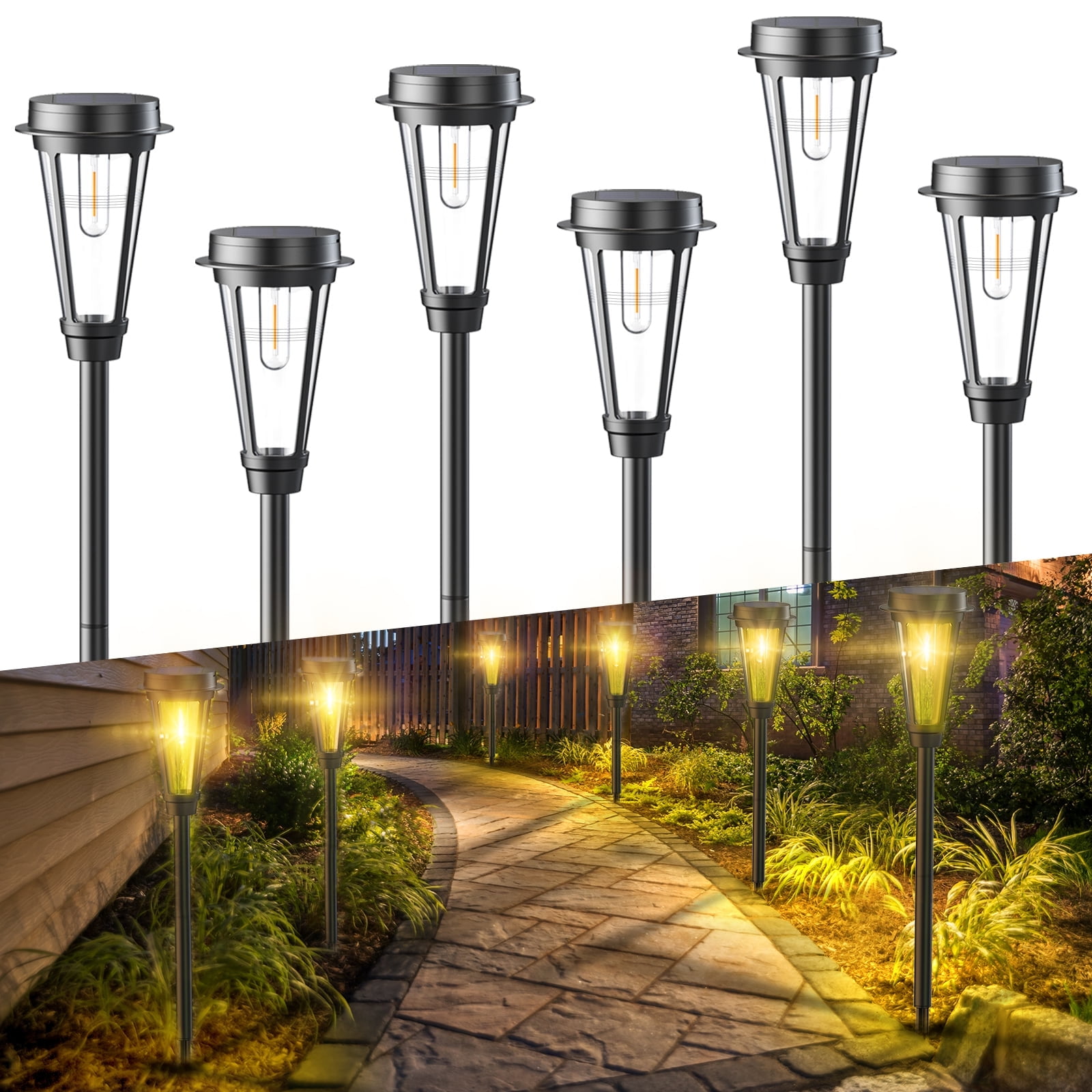 Quntis 6 Pack Solar Pathway Lights, Solar Lights Outdoor Waterproof ...