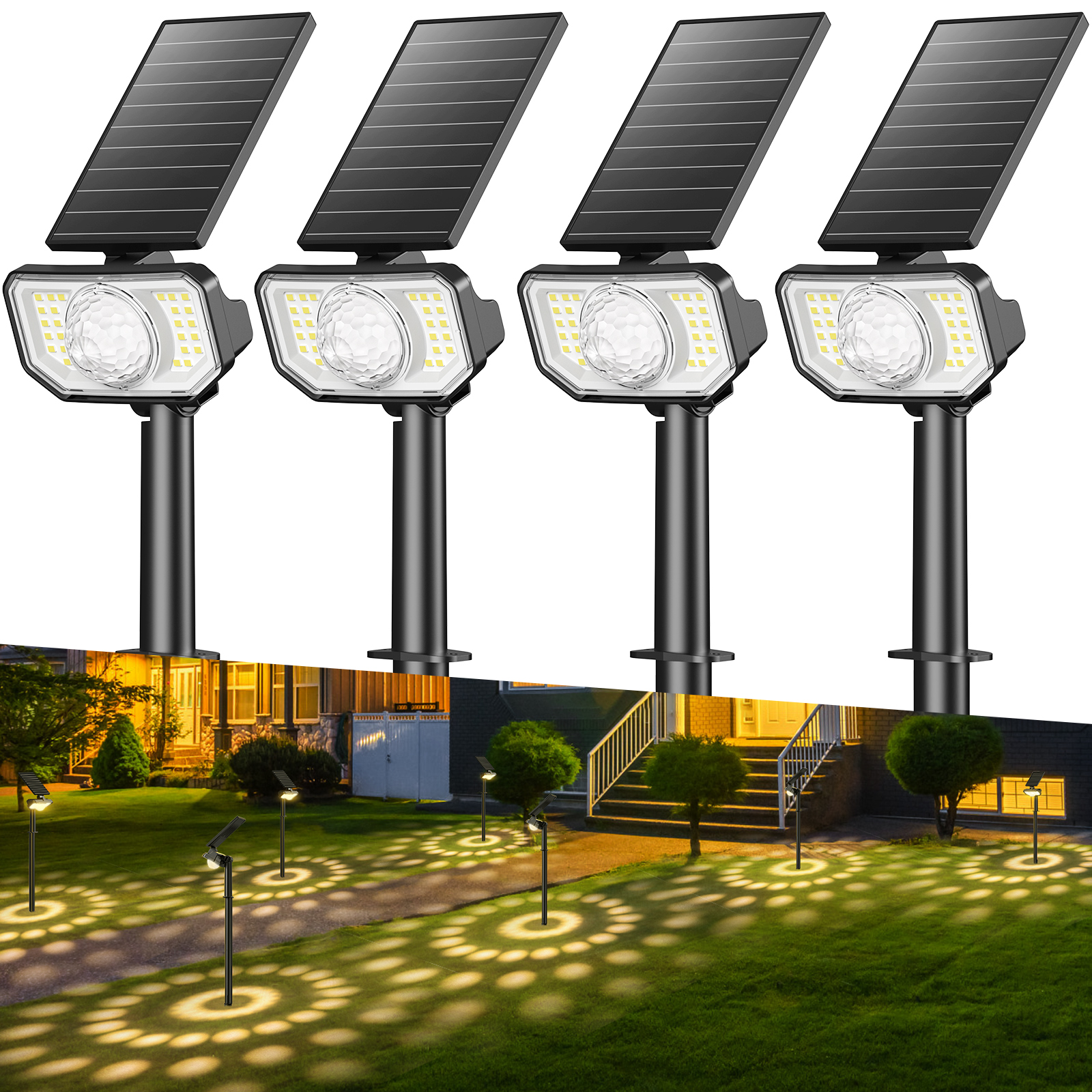 Quntis 3 in 1 Solar Spot Lights Outdoor, Color Changing RGB Solar ...