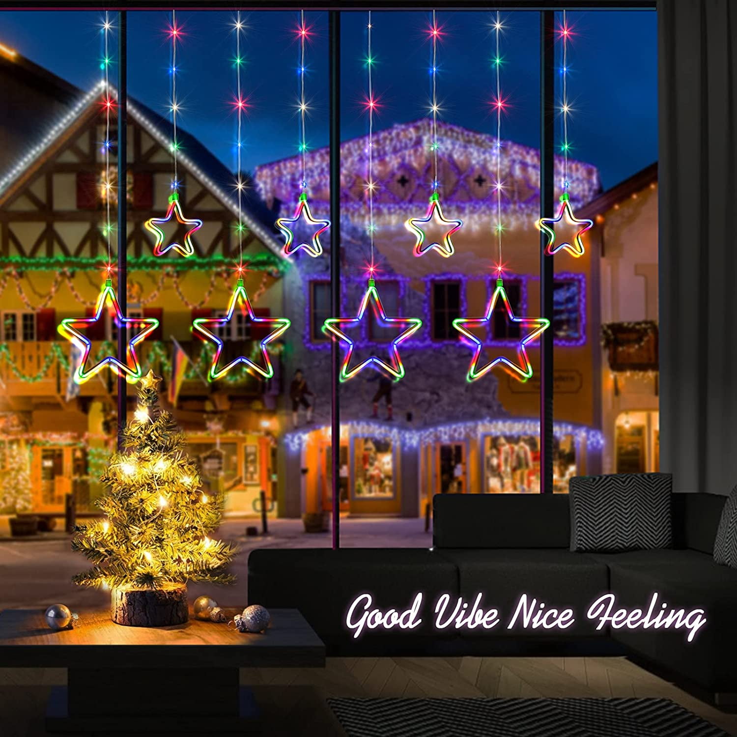Quntis Star Curtain LED Lights - 180 LEDs, Multicolor, Indoor/Outdoor ...