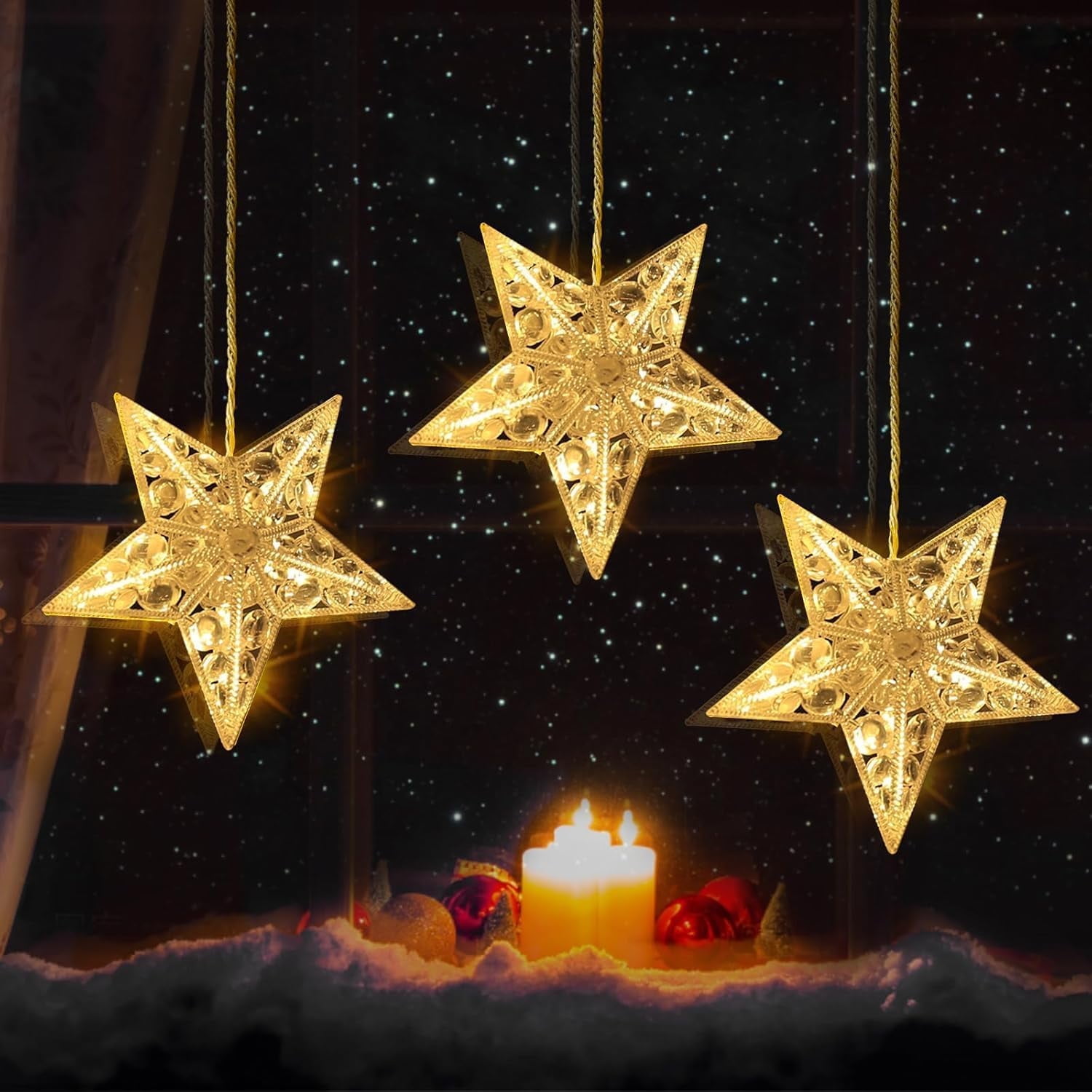 Quntis Stars Christmas Window Lights,30LED 8 Modes Christmas Star ...