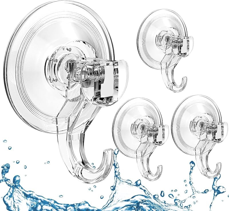 Quntis Suction Cup Hooks 4 Pack, Multi-Purpose Clear Shower Suction ...