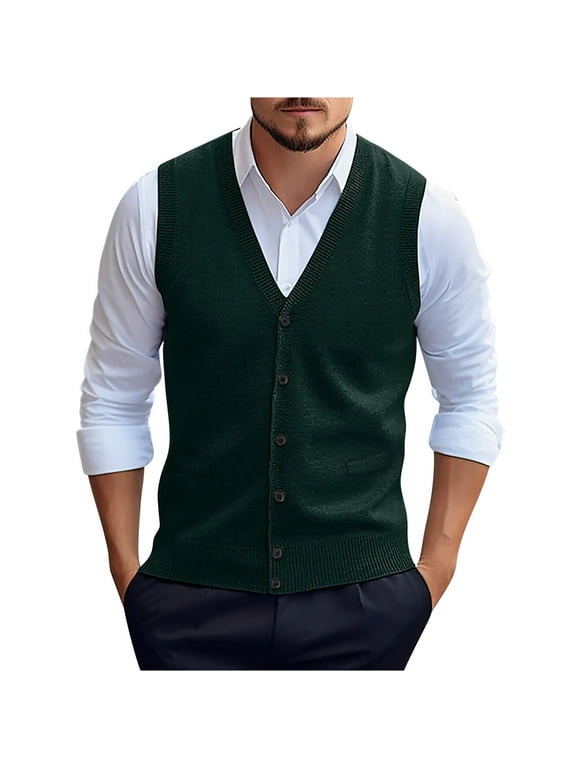 Kallspin Men's Wool Blend Sweater Vest Cable Knit V Neck Knitted ...