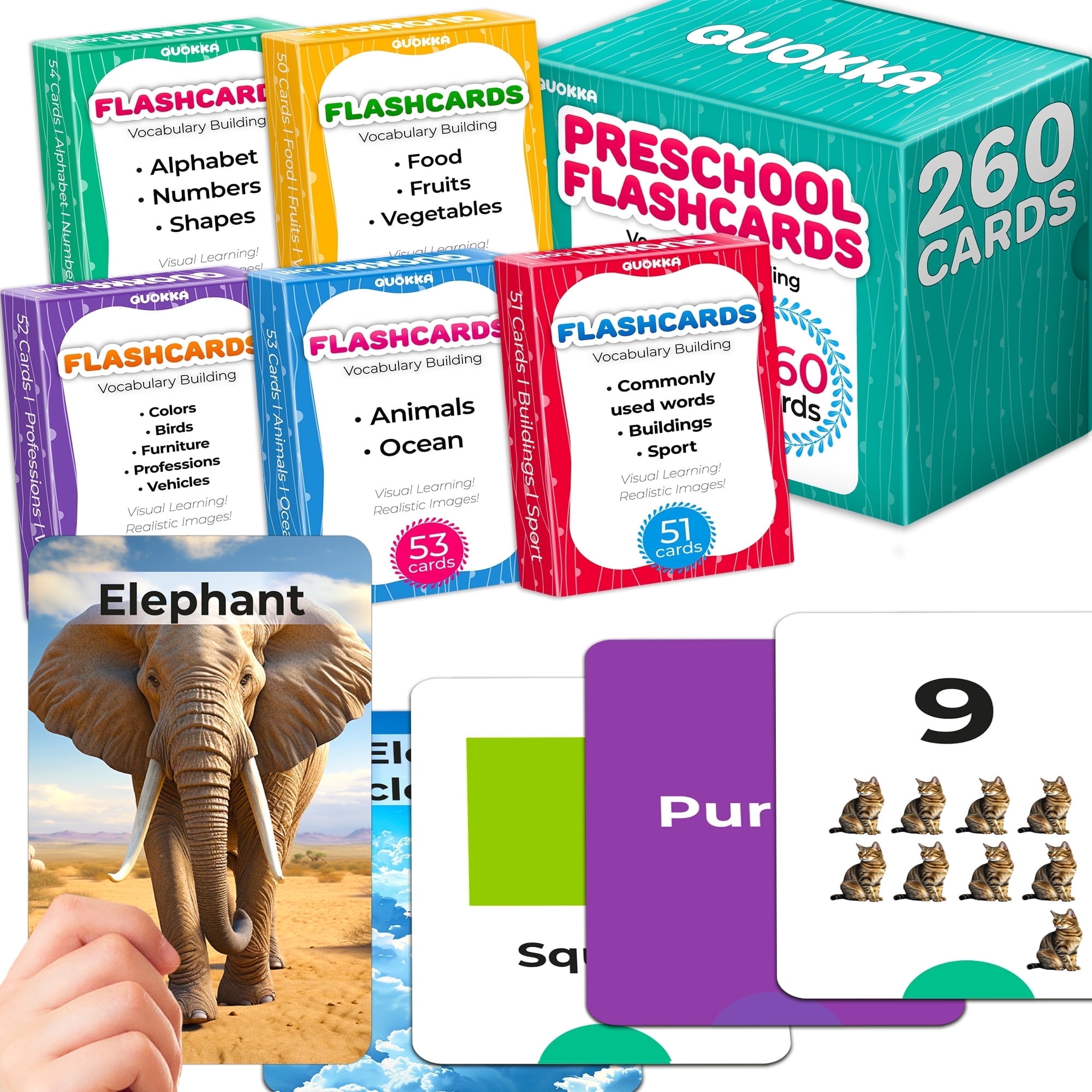 Quokka 260 Flash Cards with Realistic Images – Preschool Learning Set ...