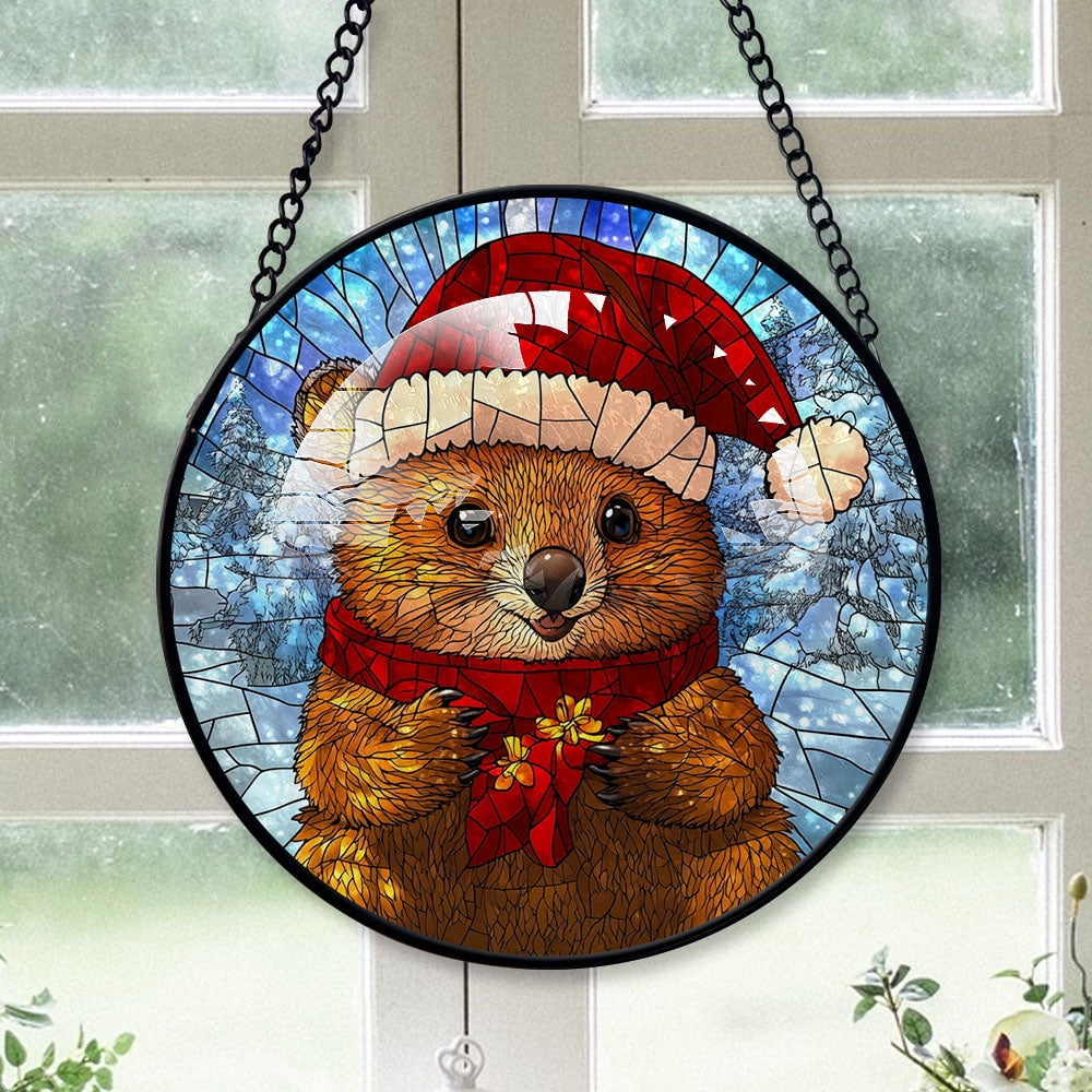 Quokka Ornament Christmas 2025, Quokka Stained Glass Hanging Panel ...