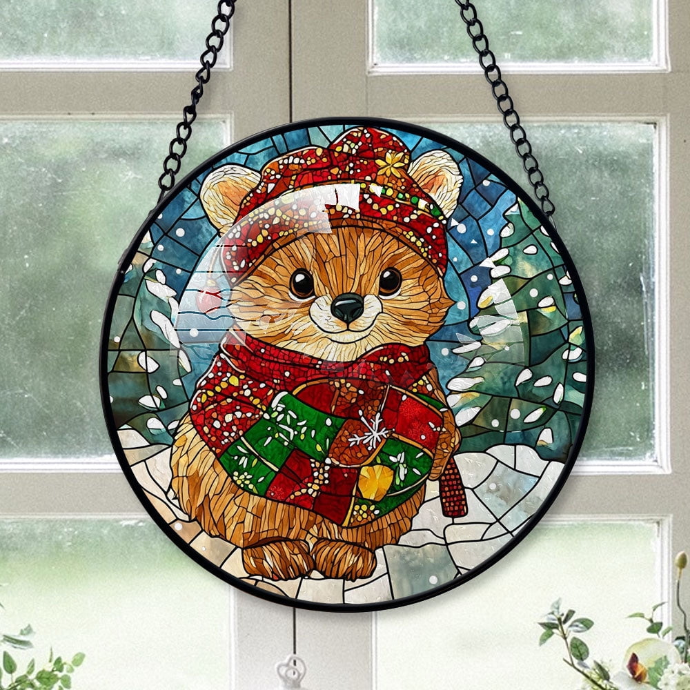 Quokka Ornament Christmas 2025, Quokka Stained Glass Window Hanging ...