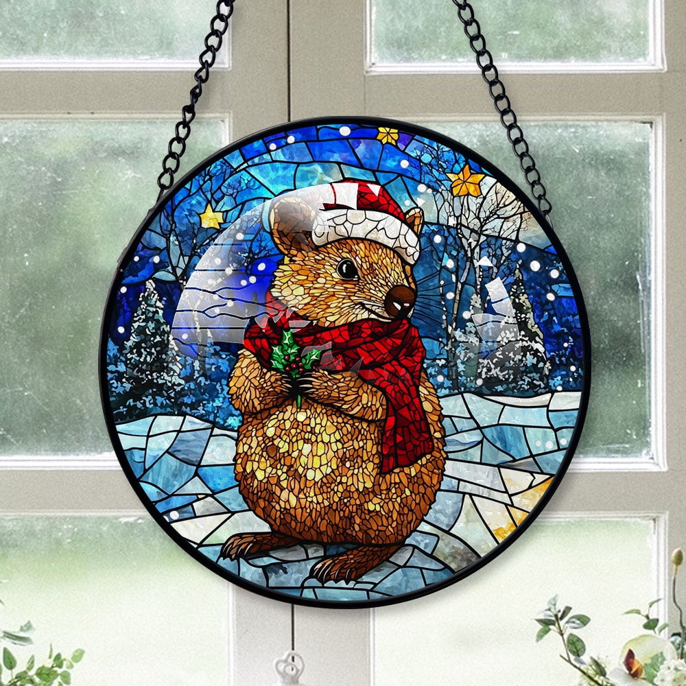 Quokka Ornament Christmas 2025, Quokka Stained Glass Window Panel ...
