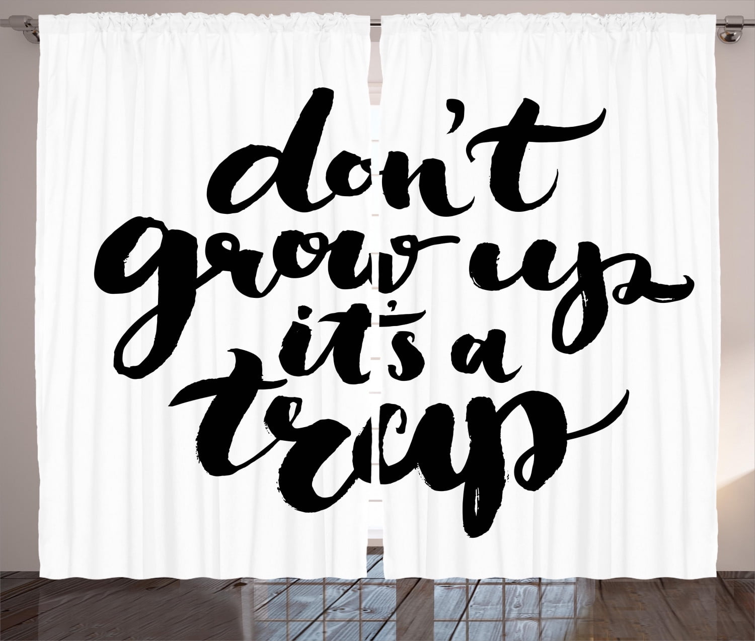 Ambesonne Saying Curtains 2 Panel Set, Life Letters, 108" x 90", Black ...