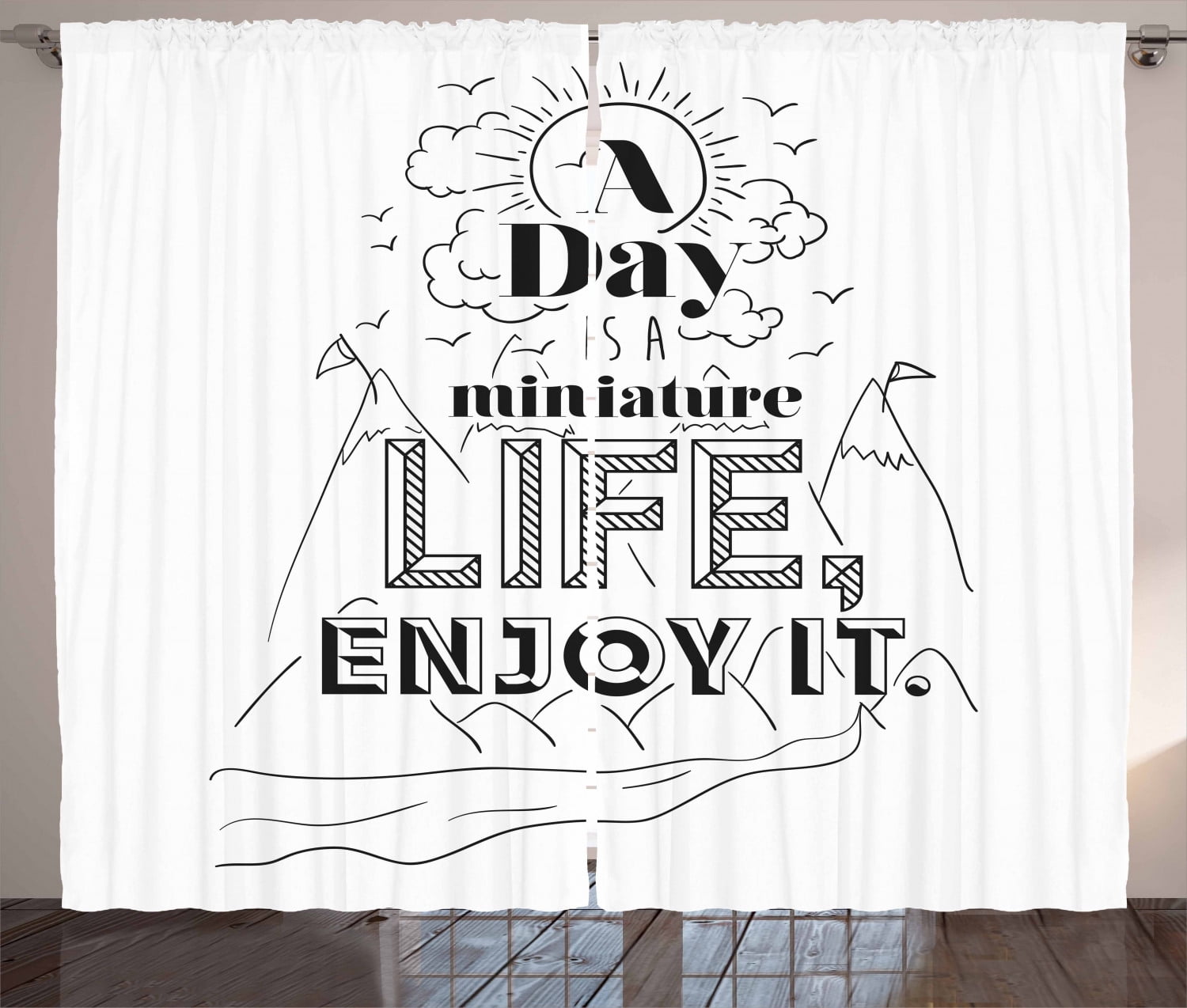 Ambesonne Saying Curtains 2 Panel Set, Positive Life Message, 108" x 84 ...