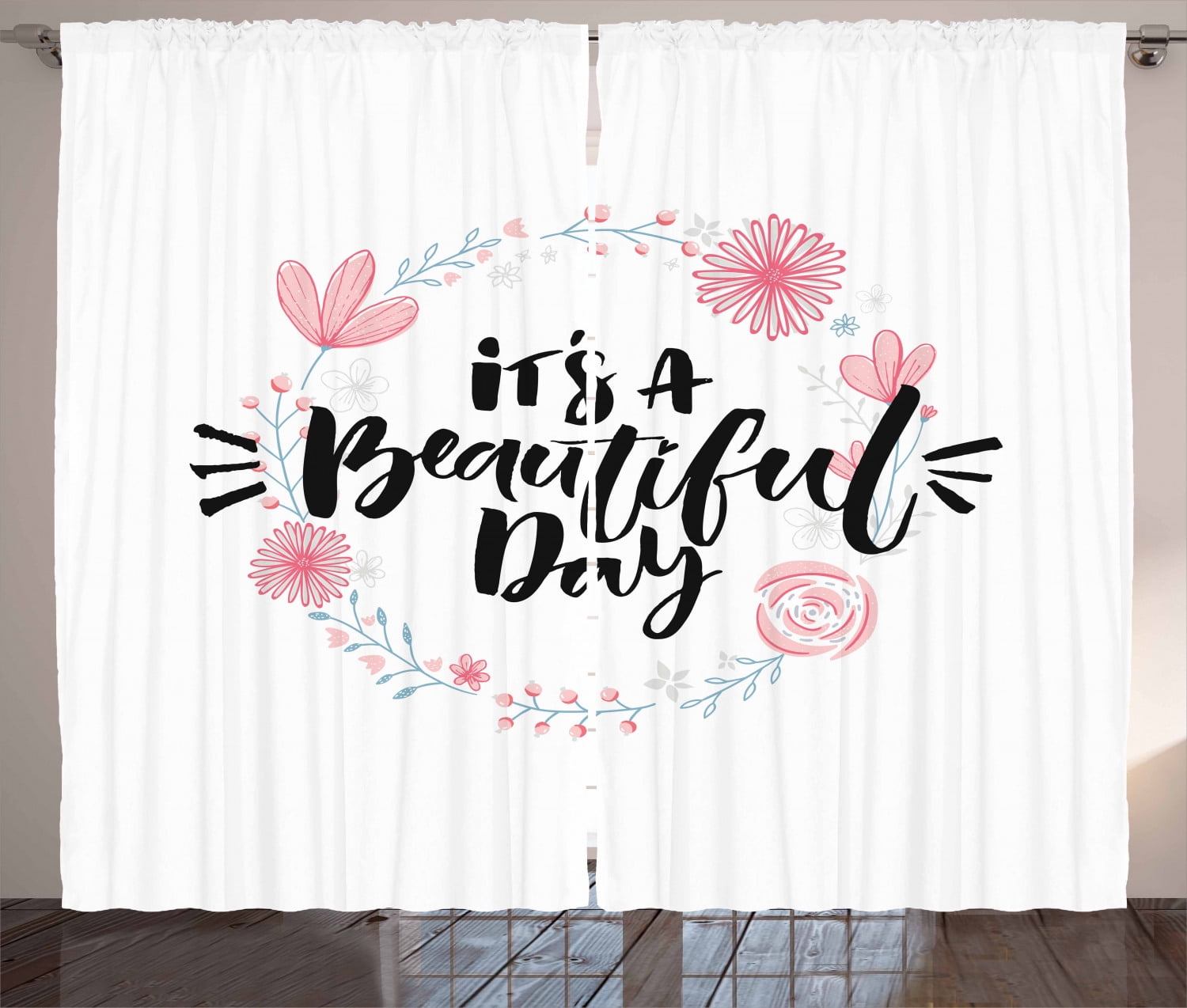 Quote Curtains 2 Panels Set, It's A Beautiful Message with Floral ...