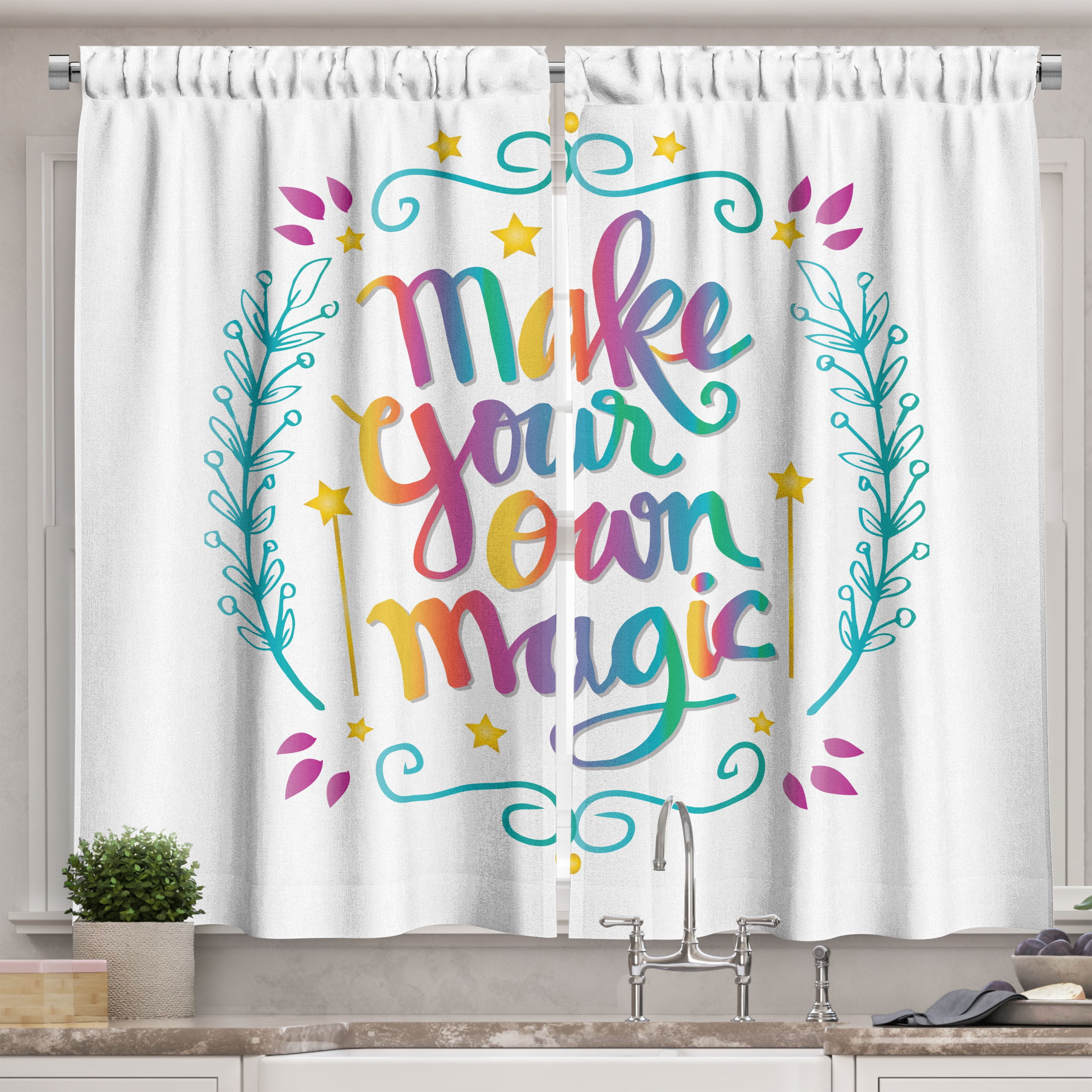 Quote Curtains 2 Panels Set, Make Your Own Magic Message with Colorful ...