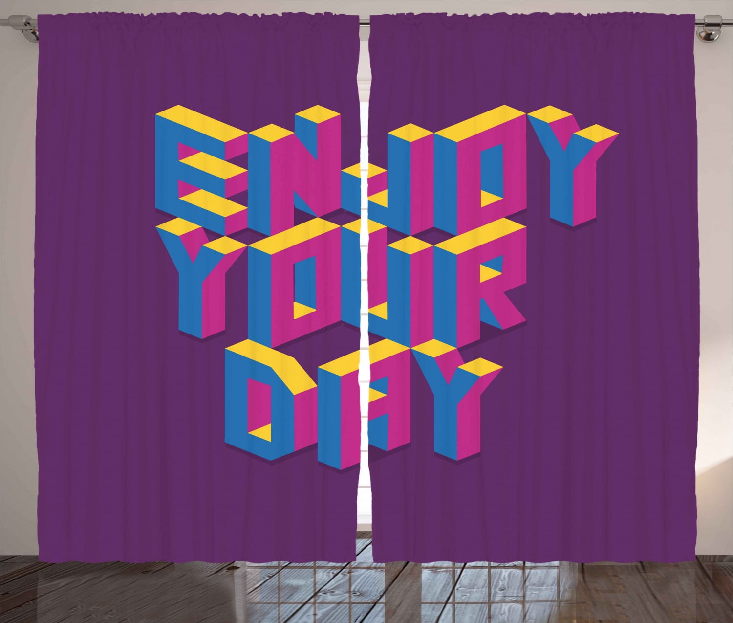 Quote Curtains 2 Panels Set, Motivational Enjoy Your Day Typography in ...