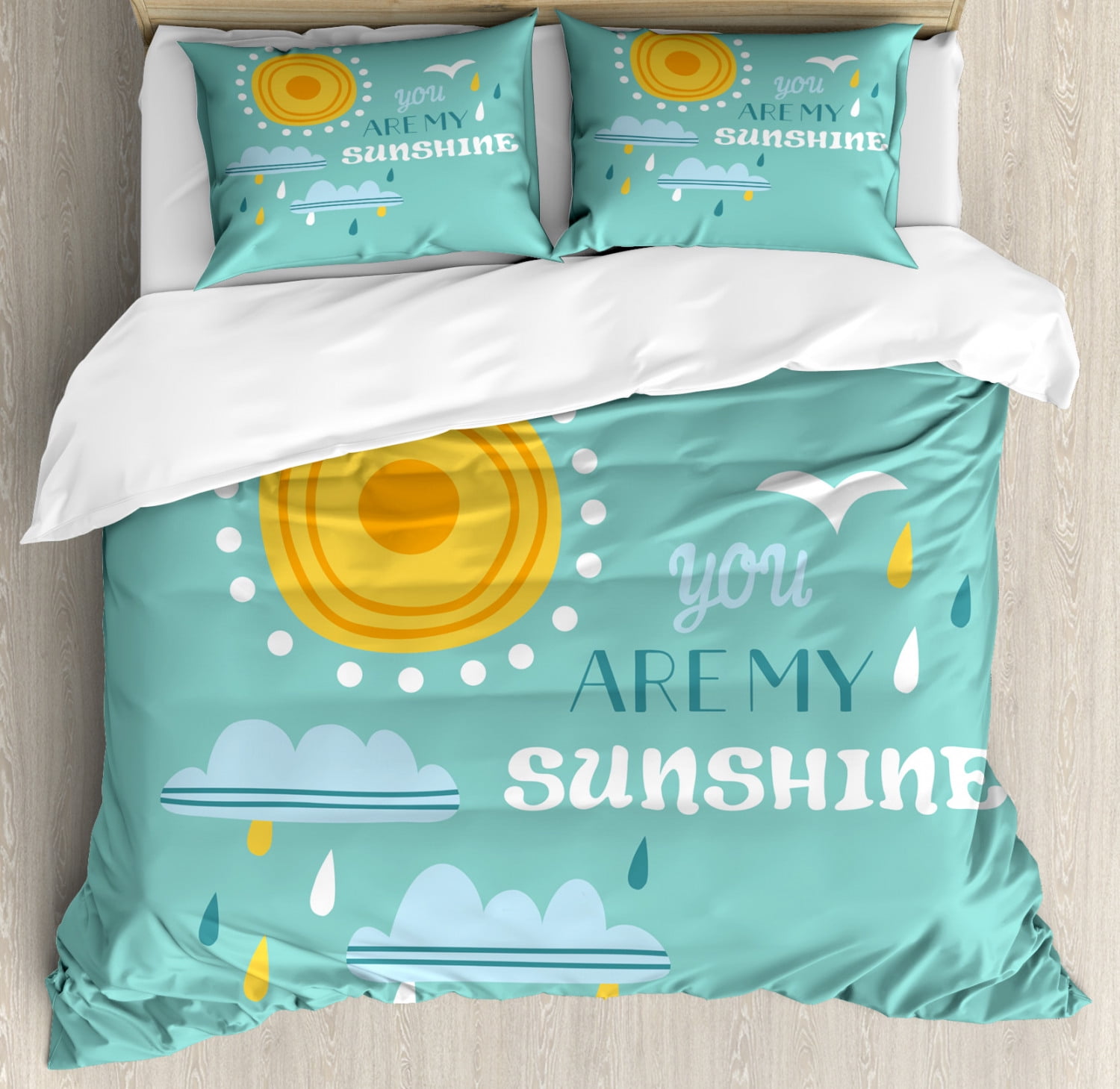 Quote Duvet Cover Set King Size, Weather Elements Sun Clouds Rain and ...