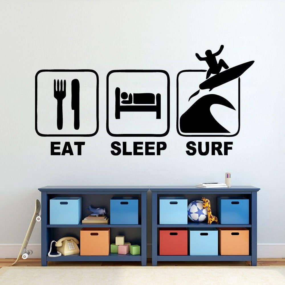 Quote Eat Sleep Surf Wall Stickers Bedroom Decor Surfer Boy Wall Decals ...
