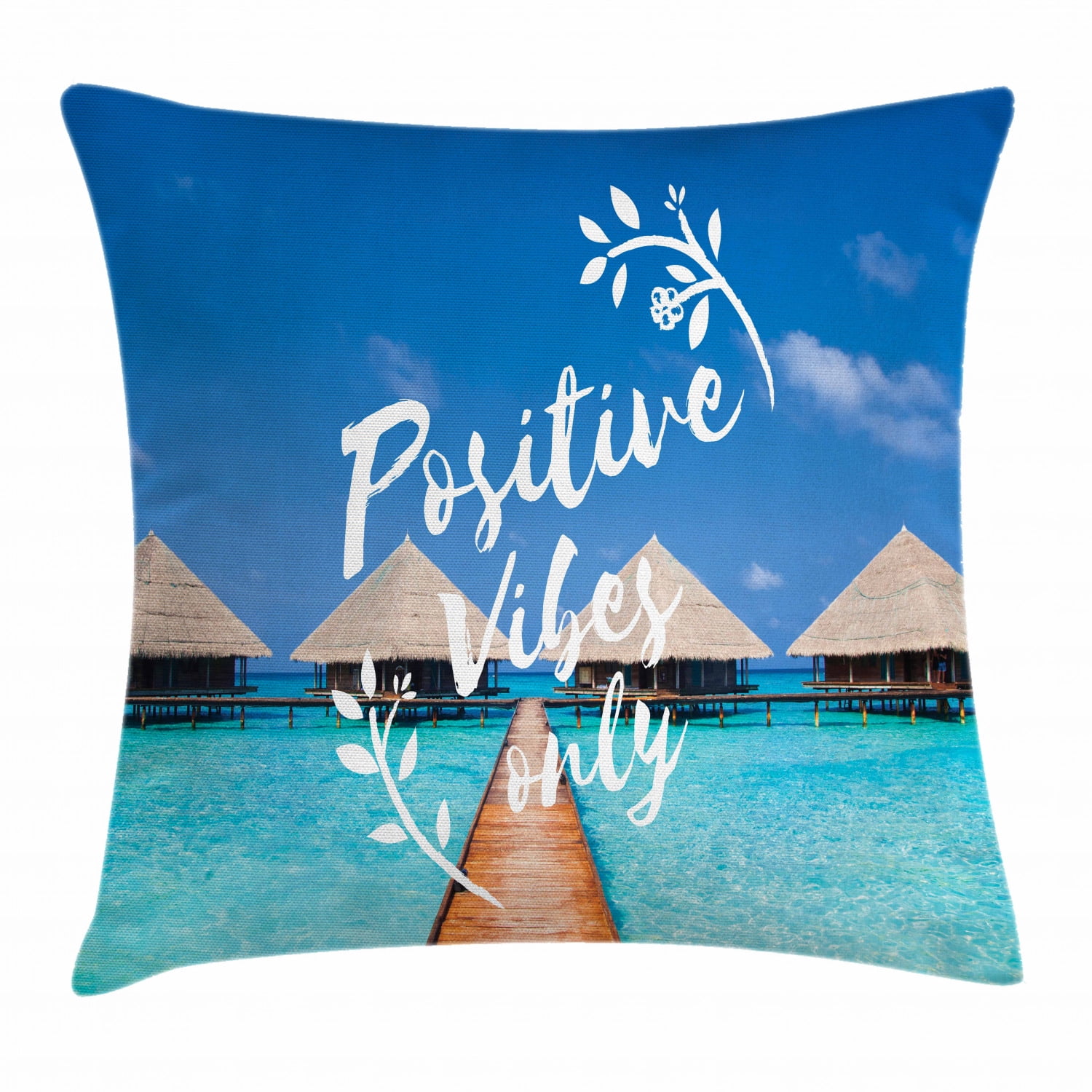 Quote Throw Pillow Cushion Cover, Positive Vibes Only Message Attitude ...