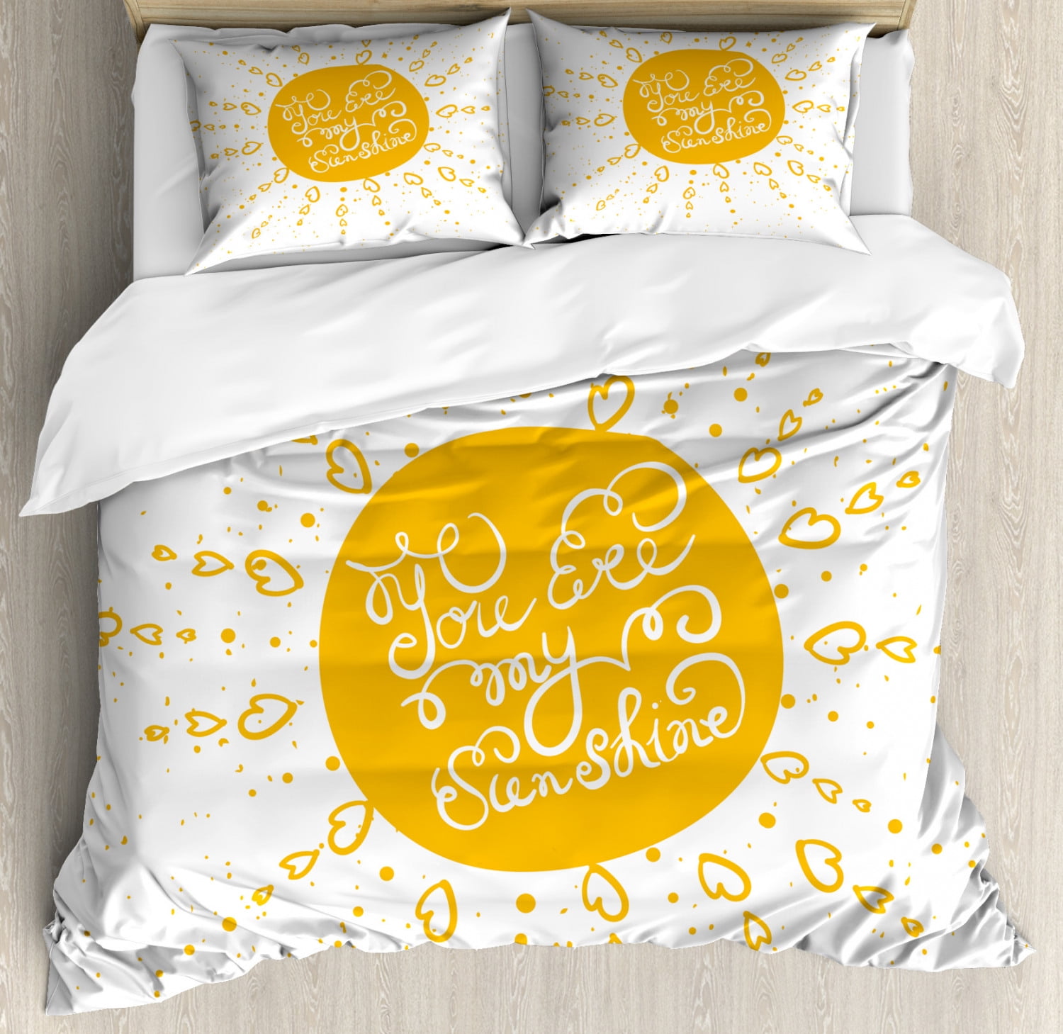 Quotes Decor King Size Duvet Cover Set, Rounded Sun Figure Rough Heart ...