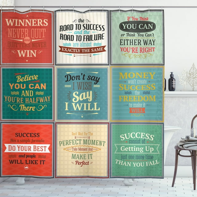 Quotes Decor Shower Curtain Set Collection Of Uplifting Messages