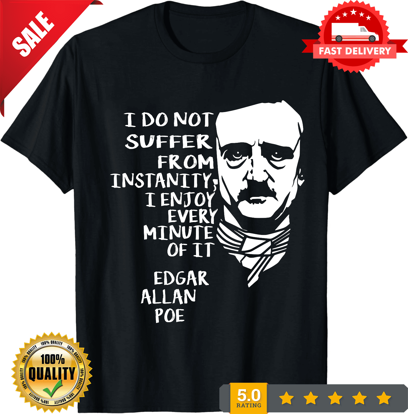 Quotes Horror Macabre Literary Edgar Allan Poe T-Shirt, Edgar Allan Poe ...