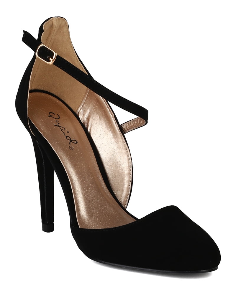Qupid AI32 Women Nubuck Almond Toe Diagonal Strap Pump - Walmart.com