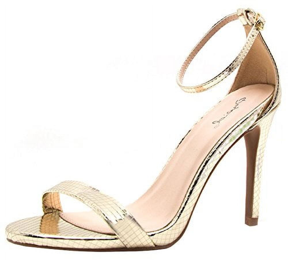 Qupid Grammy 01 Champagne Texture High Heeled Stiletto Open Toe Dress Sandals Champagne 10