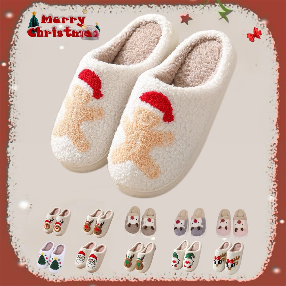 Quroko Christmas Slippers for Women Men, Fuzzy Memory Foam Slippers ...