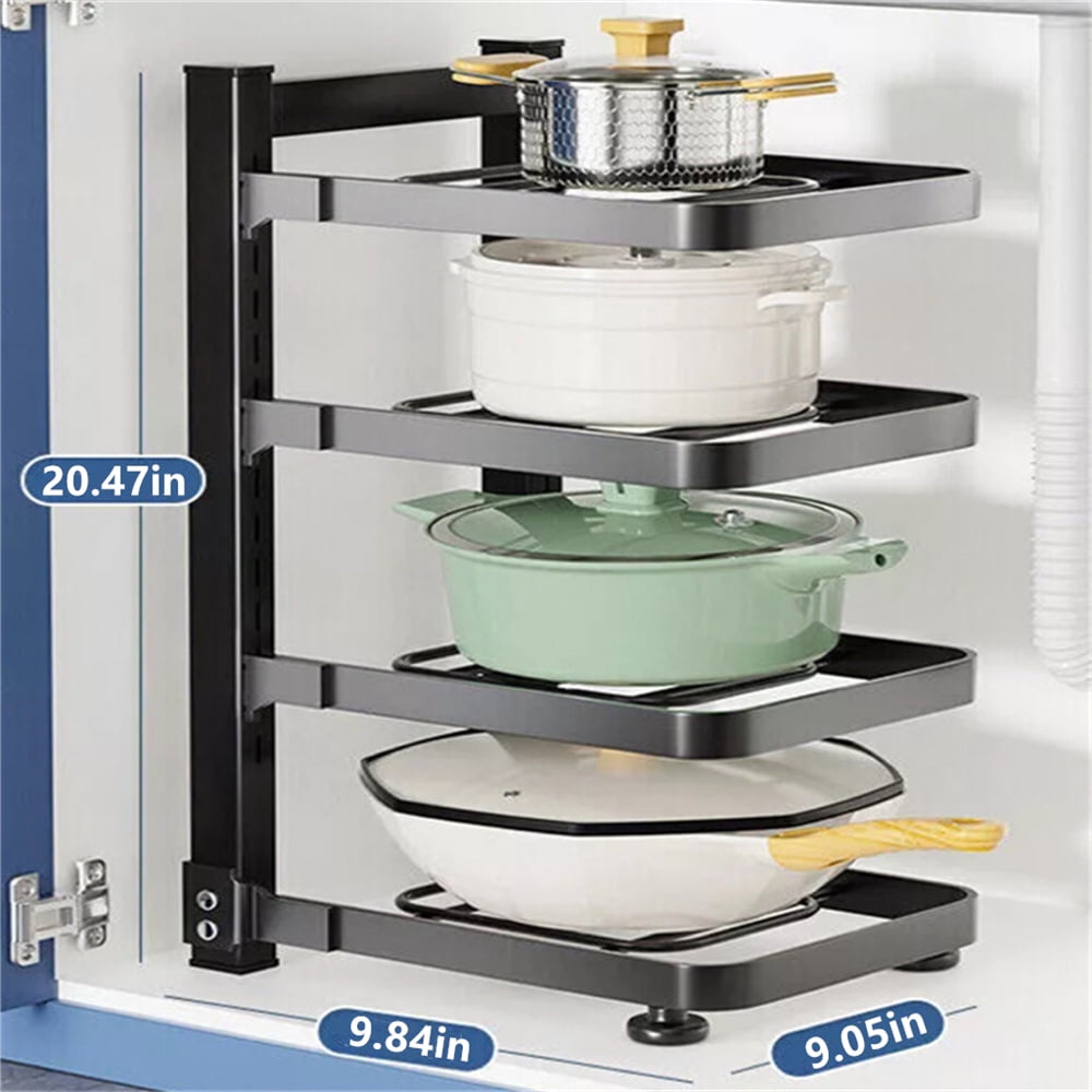 Quroko Pots and Pans Organizer Rack, 4 Tier Adjustable Cookware Shelf ...