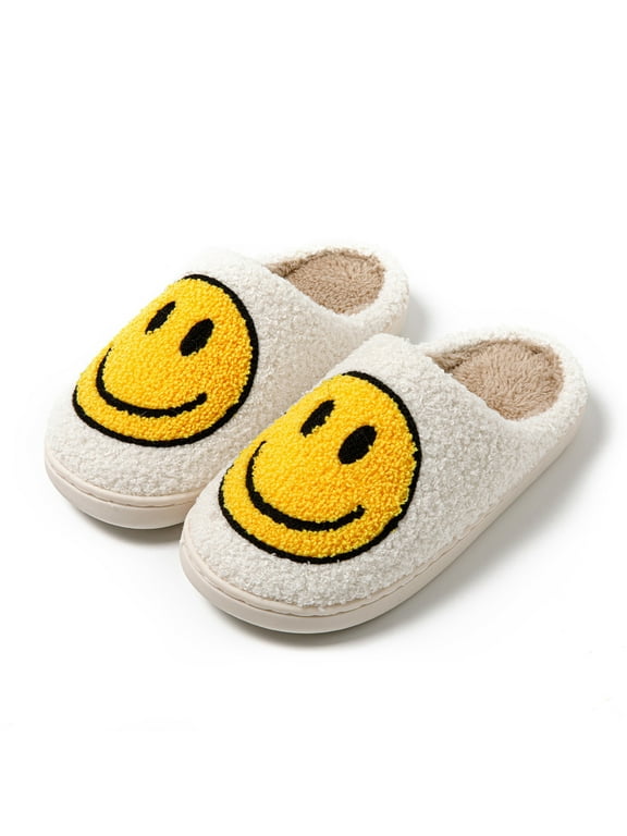 Lankey Unisex Smiley Face Slippers, Anti-Slip Soft Plush Comfy Indoor ...