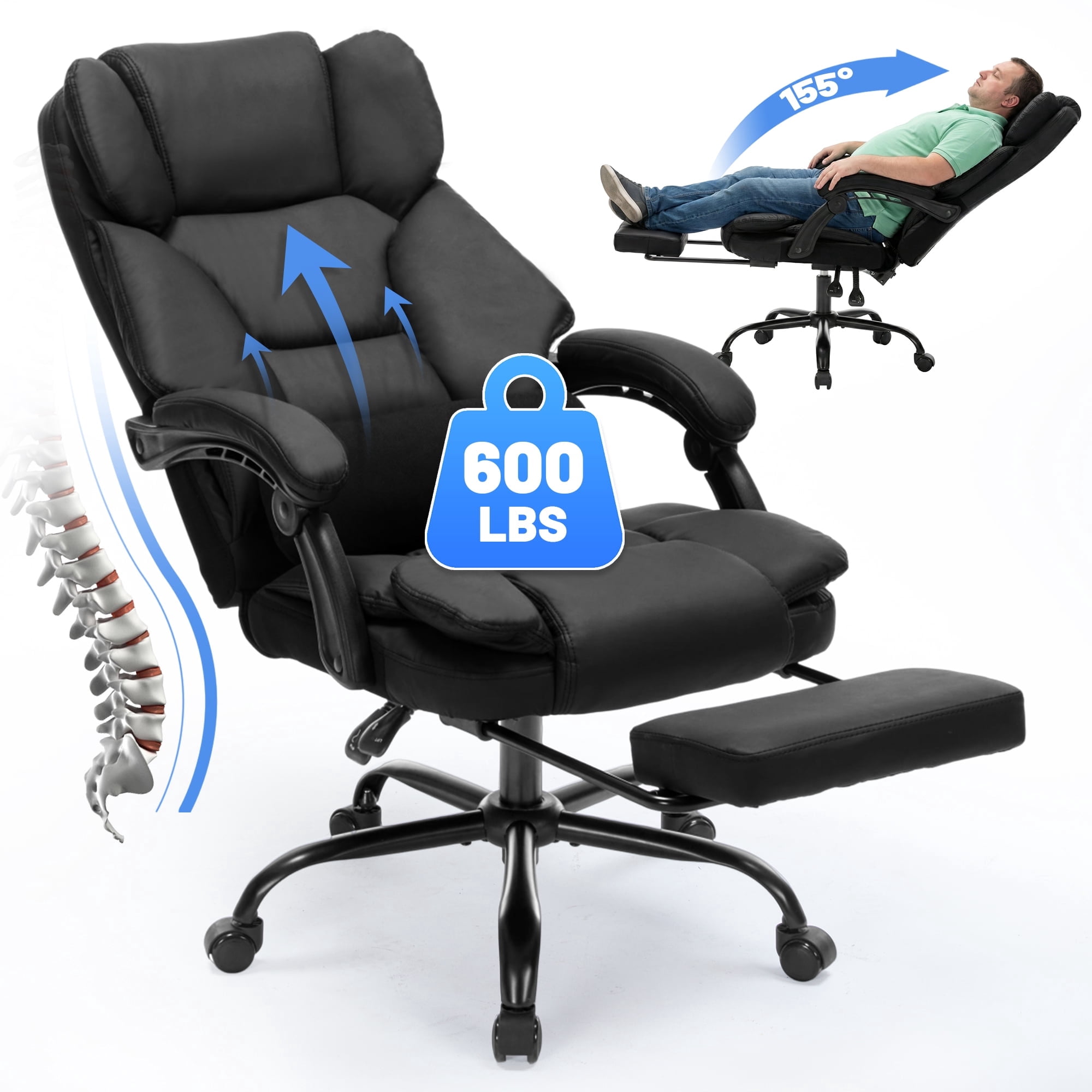 Qusaphy 600lbs Big and Tall PU Leather Executive Office Chair ...