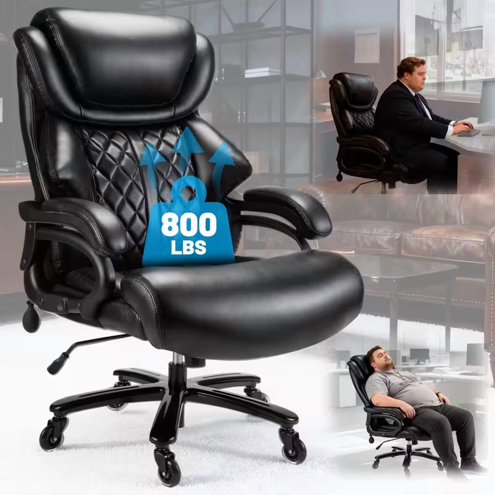 Qusaphy 800LBS Big and Tall Executive Office Chair, PU Leather ...