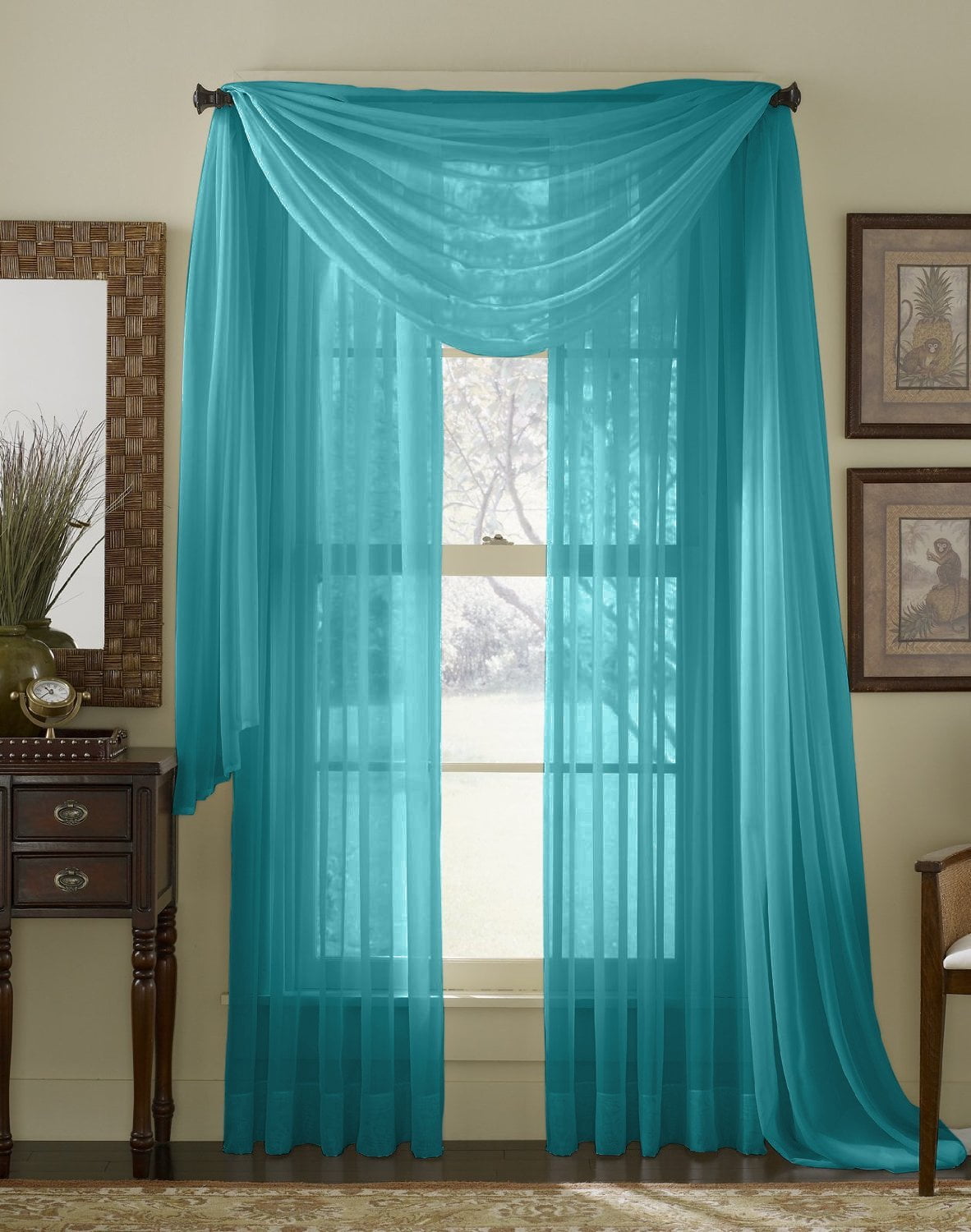 "Qutain Linen Solid Sheer Scarf Valance, Long Window Drapery - 37"" x ...