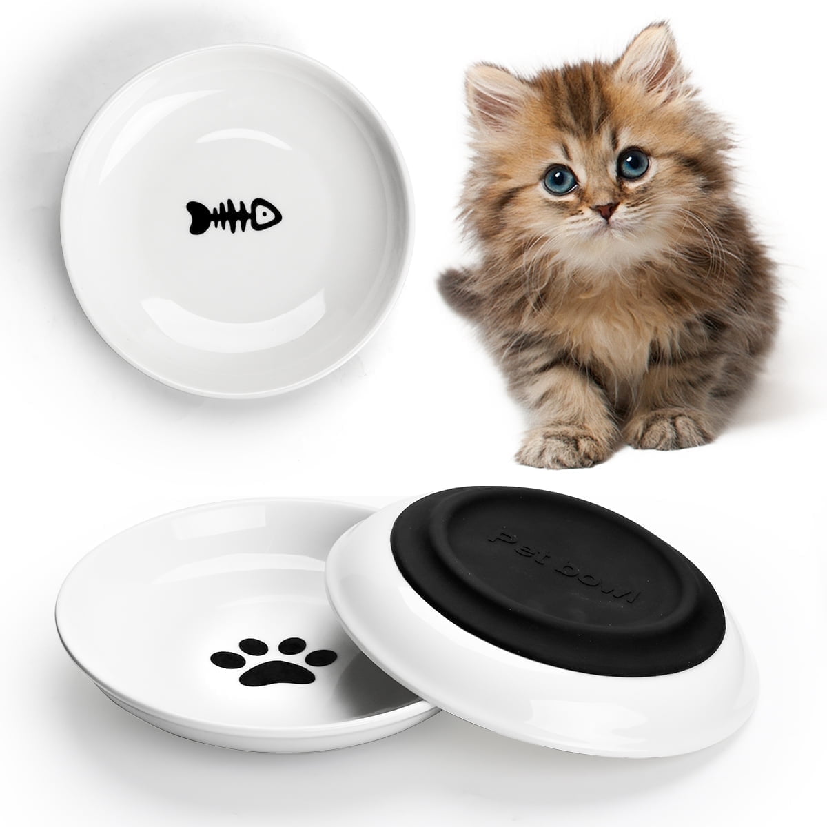 Quyimy Non-Slip Ceramic Cat Food Bowls, Porcelain Whisker Friendly Cat ...