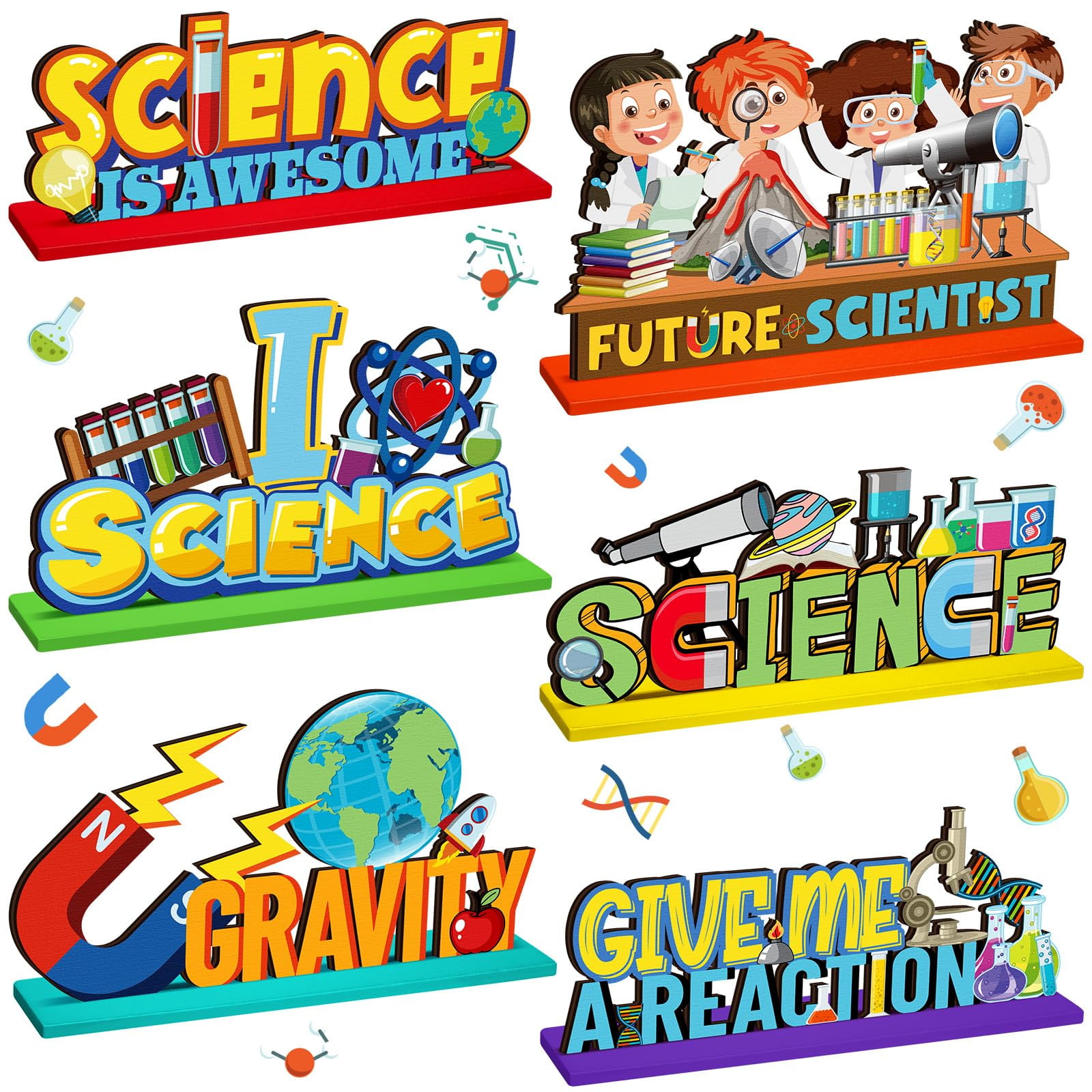 Quzzil 6 Pcs Science SSF20 Party Decorations Science Theme Wooden ...