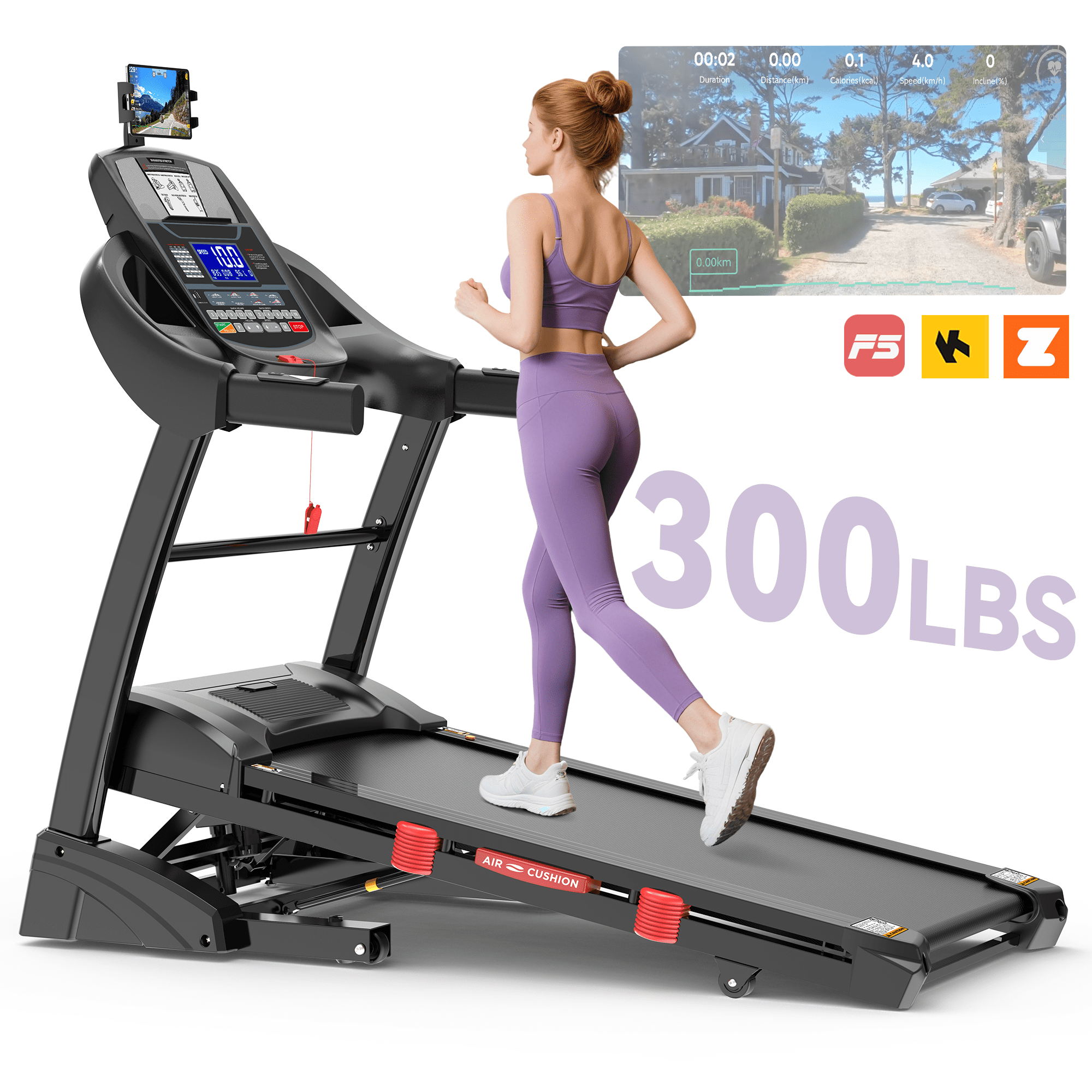 Qvamodo 4.75 HP Folding Treadmill for Home with 15% Auto Incline, 300LB ...