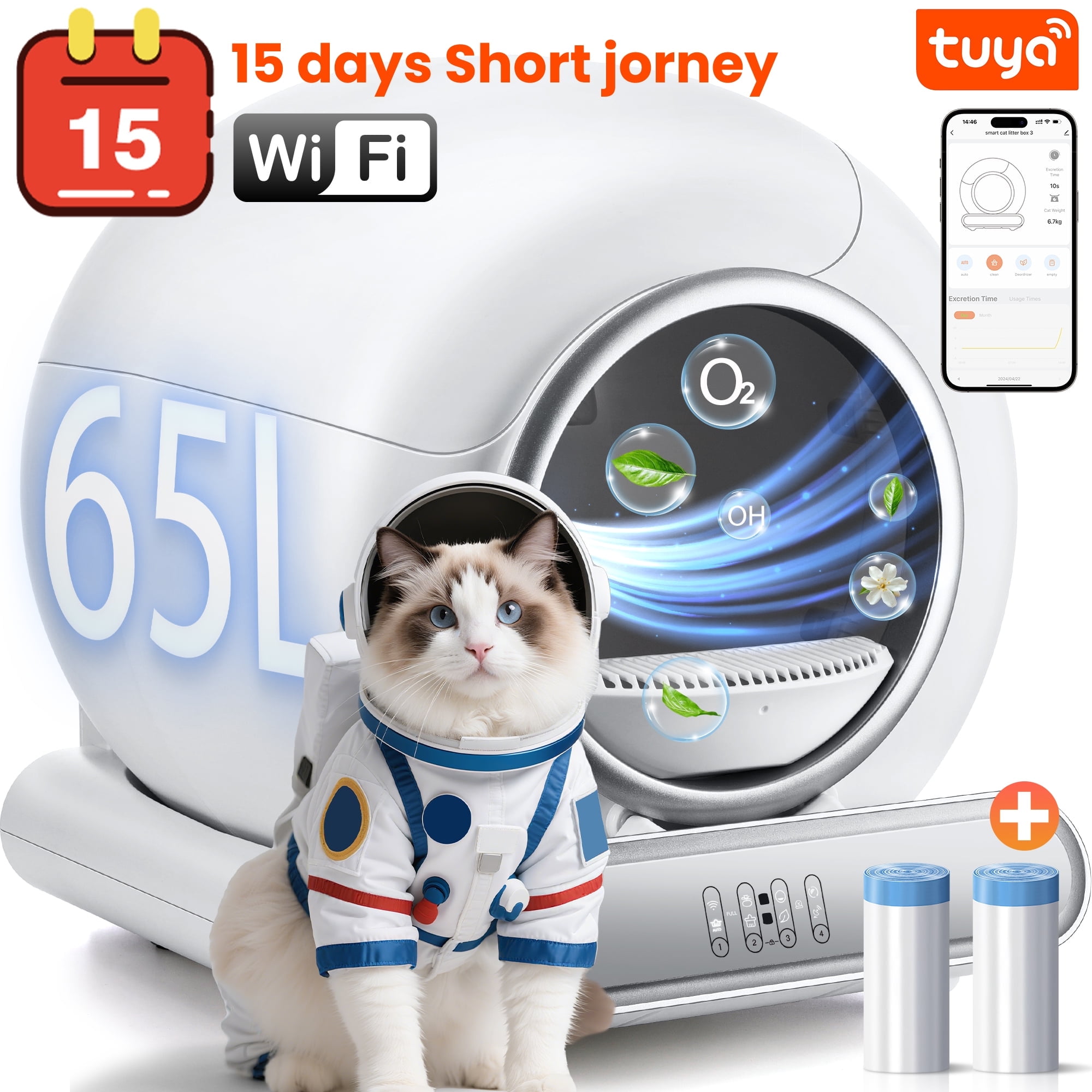 Qvamodo Automatic Litter Box, 65+9 L Self Cleaning Cat Litter Box Self ...