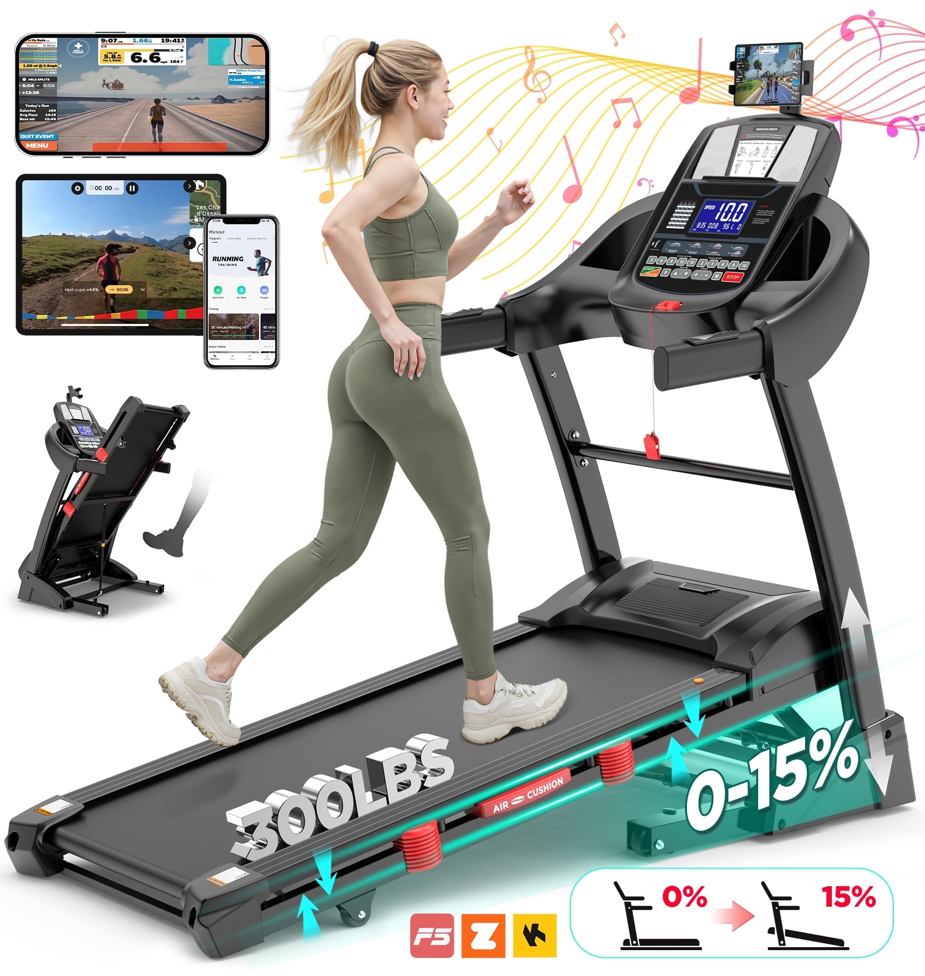 Treadmill with 15% Auto Incline for Home, Treadmill with 300lbs ...