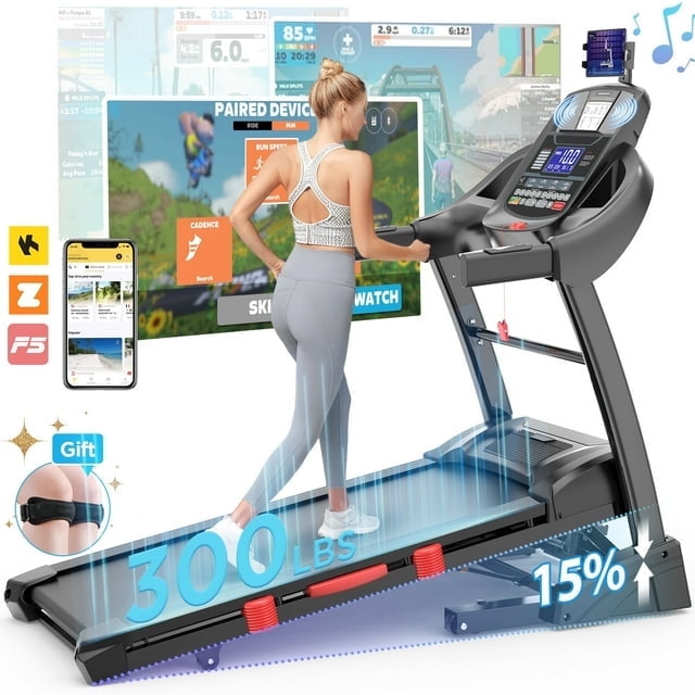 Qvamodo Treadmill 300 lb Capacity, 4.5 HP Folding Treadmill with ...