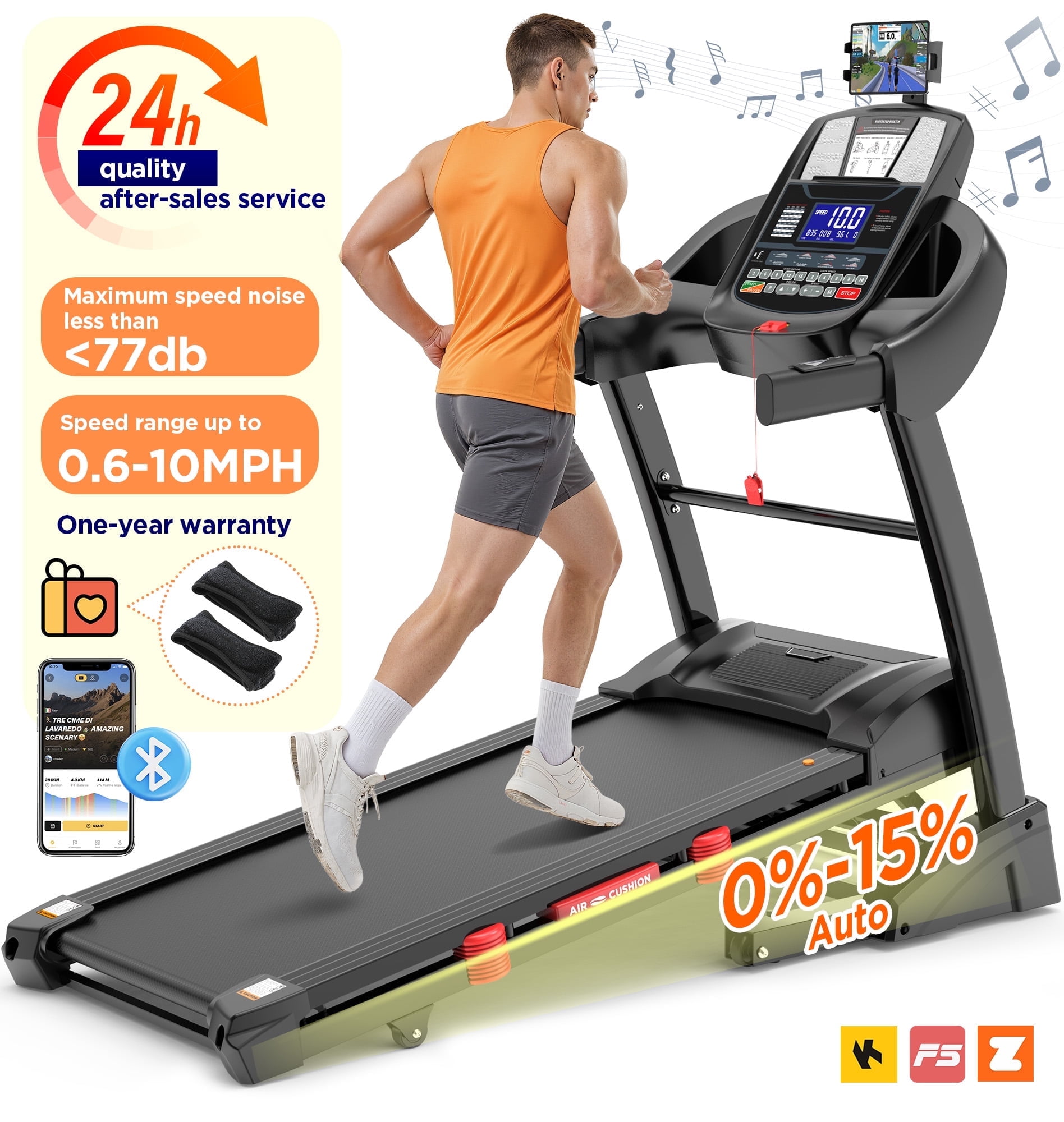 Folding Treadmill 300lbs Capacity, 4.5HP Treadmill for Home with 15% ...