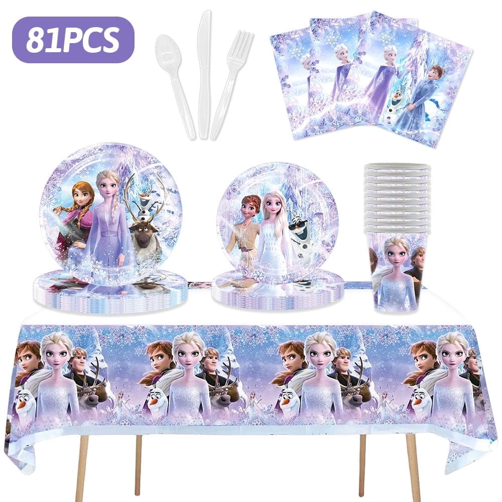 81PCS Frozen Theme Birthday Set: Disposable Plates, Napkins, Cups ...