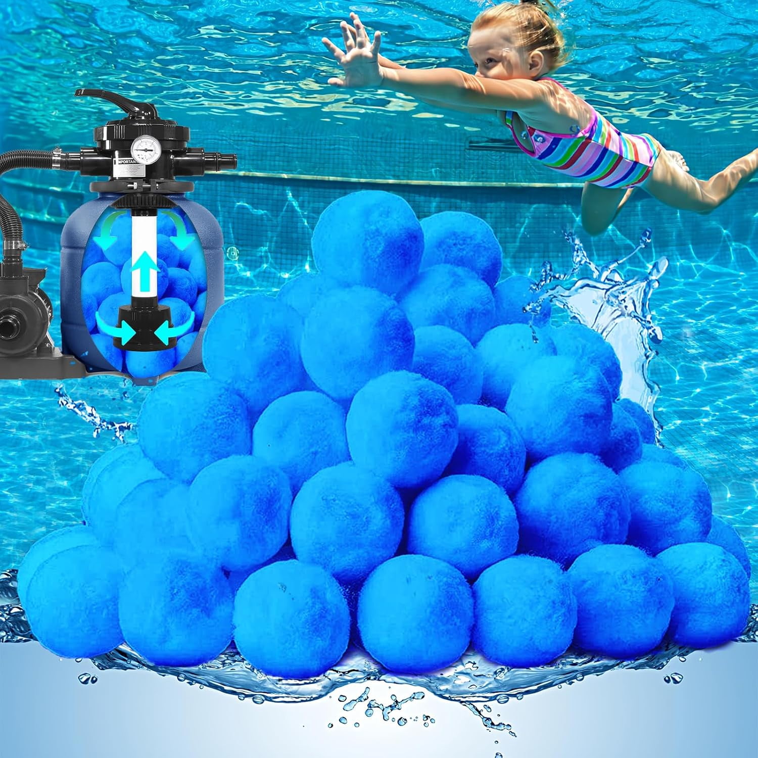 QwayHome 1.54 lbs Pool Filter Balls, Reusable Filter Sand Balls for ...