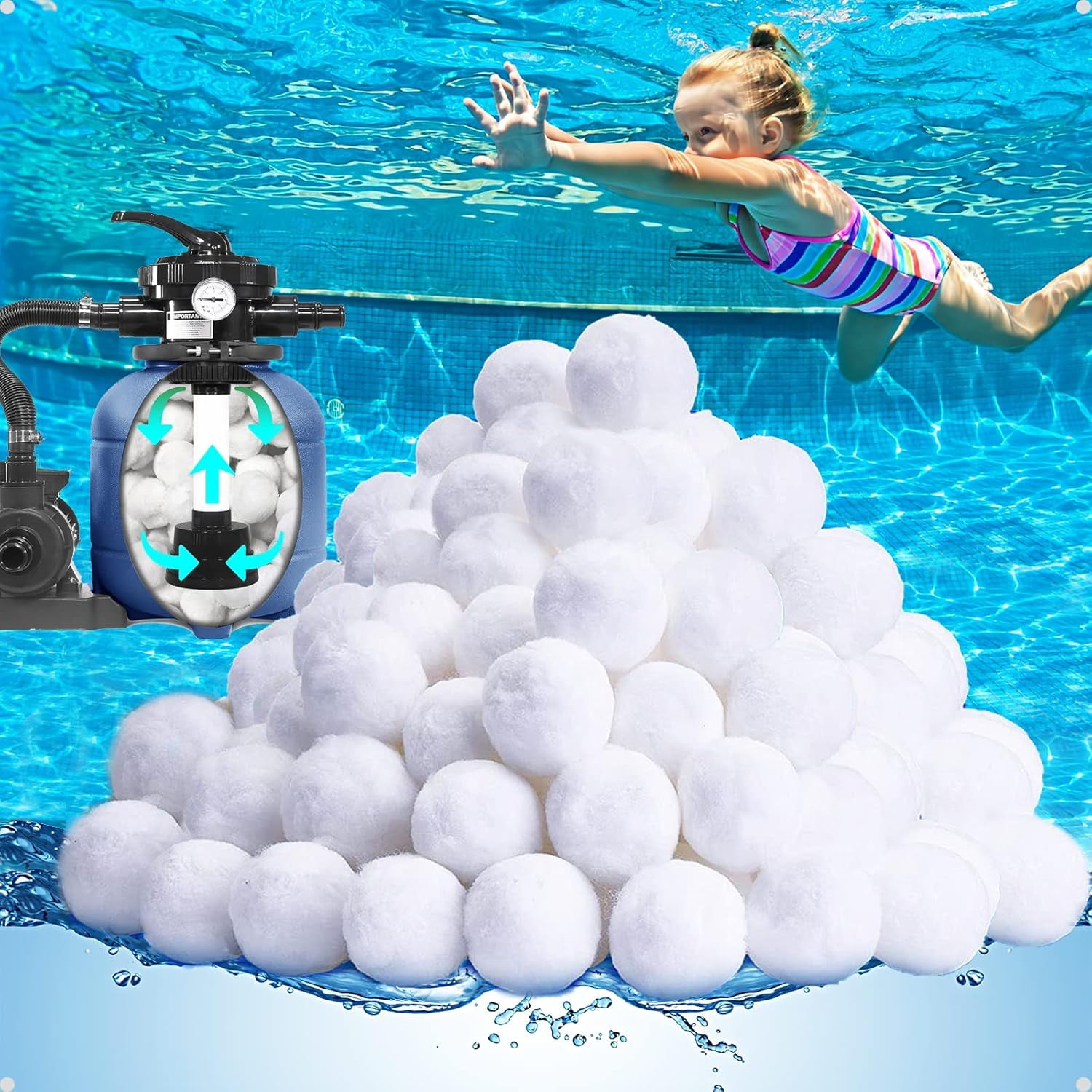QwayHome 3.1 lbs Pool Filter Balls, Reusable Filter Sand Balls for ...