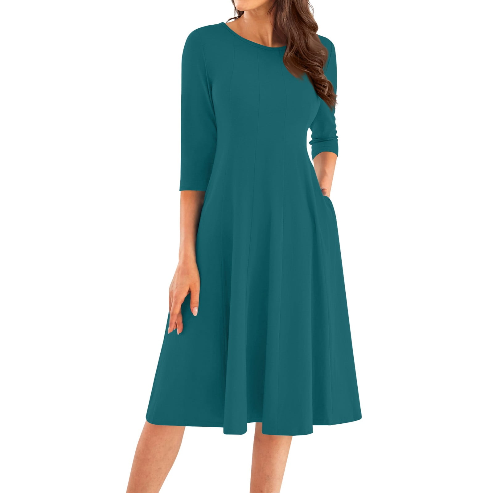 Qwertyu 3/4 Sleeve Fall Dresses for Women 2024 Fashion Crewneck Flowy A ...