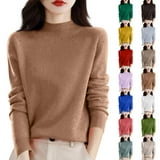 Qwertyu Cash-mere Sweaters for Women Mock Turtleneck Warm Sweater Long ...