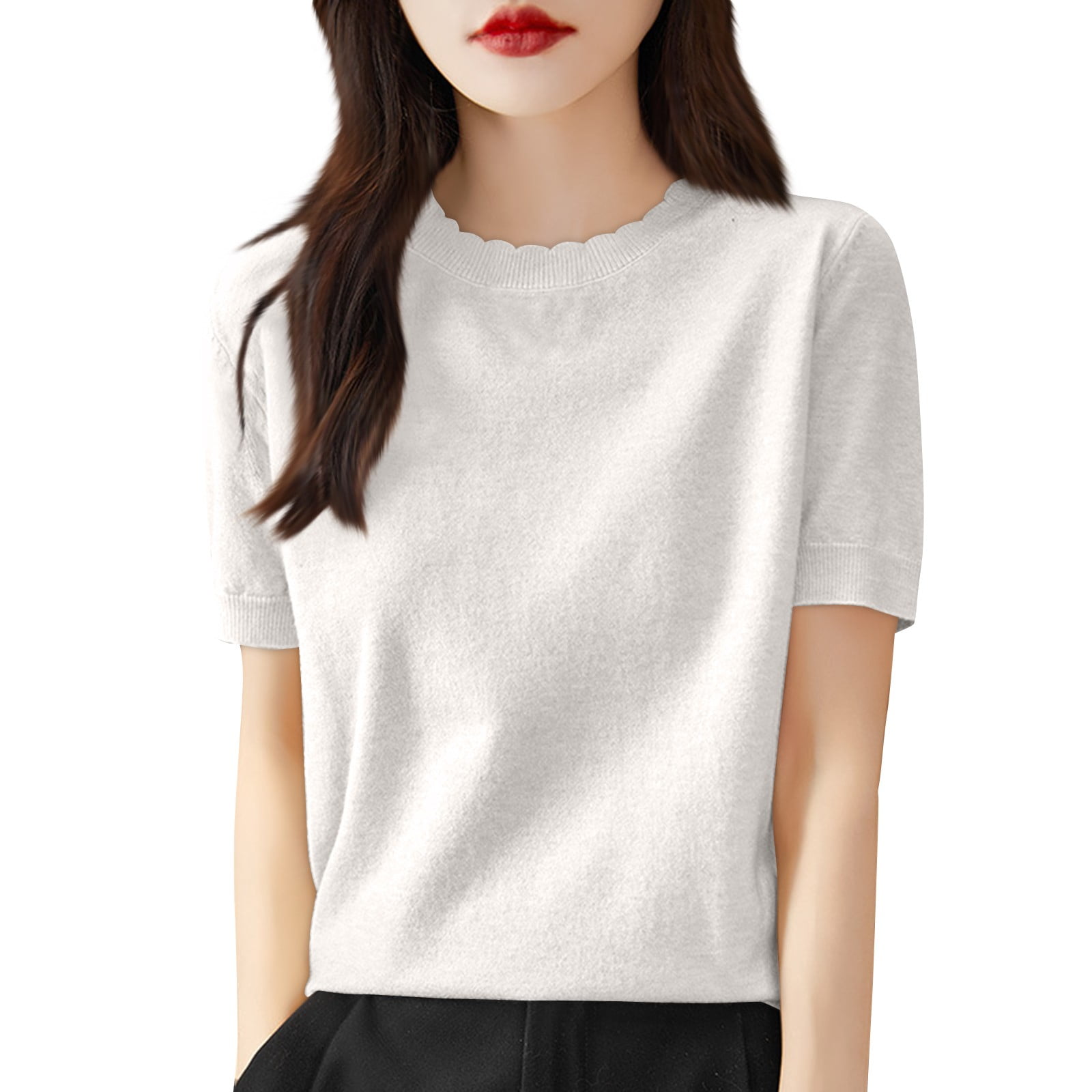 Qwertyu Cashmeres Sweaters for Women Comfort Crew Neck Sweater Casual ...