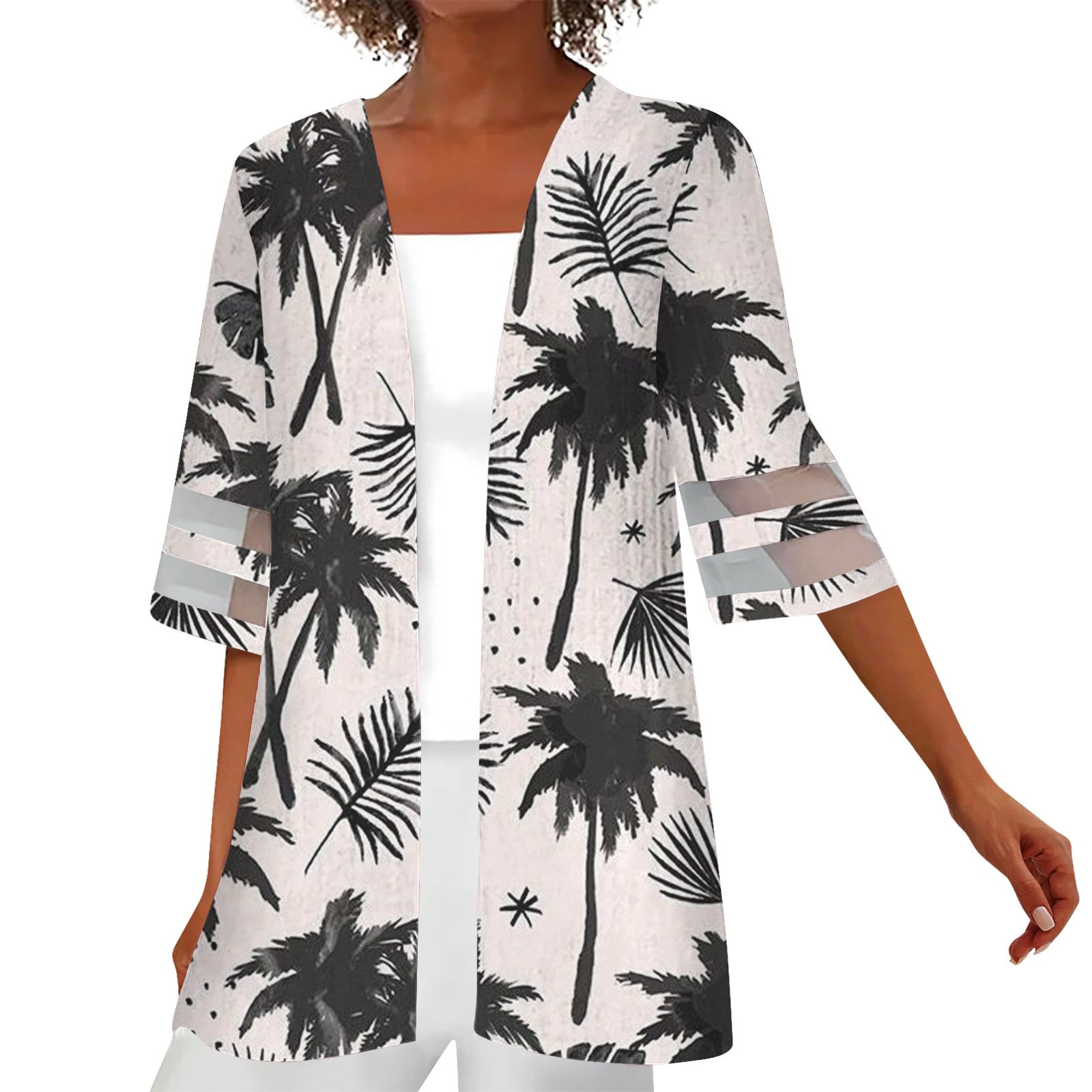 Qwertyu Hawaiian Cardigan for Women Open Front 3/4 Sleeve Summer ...