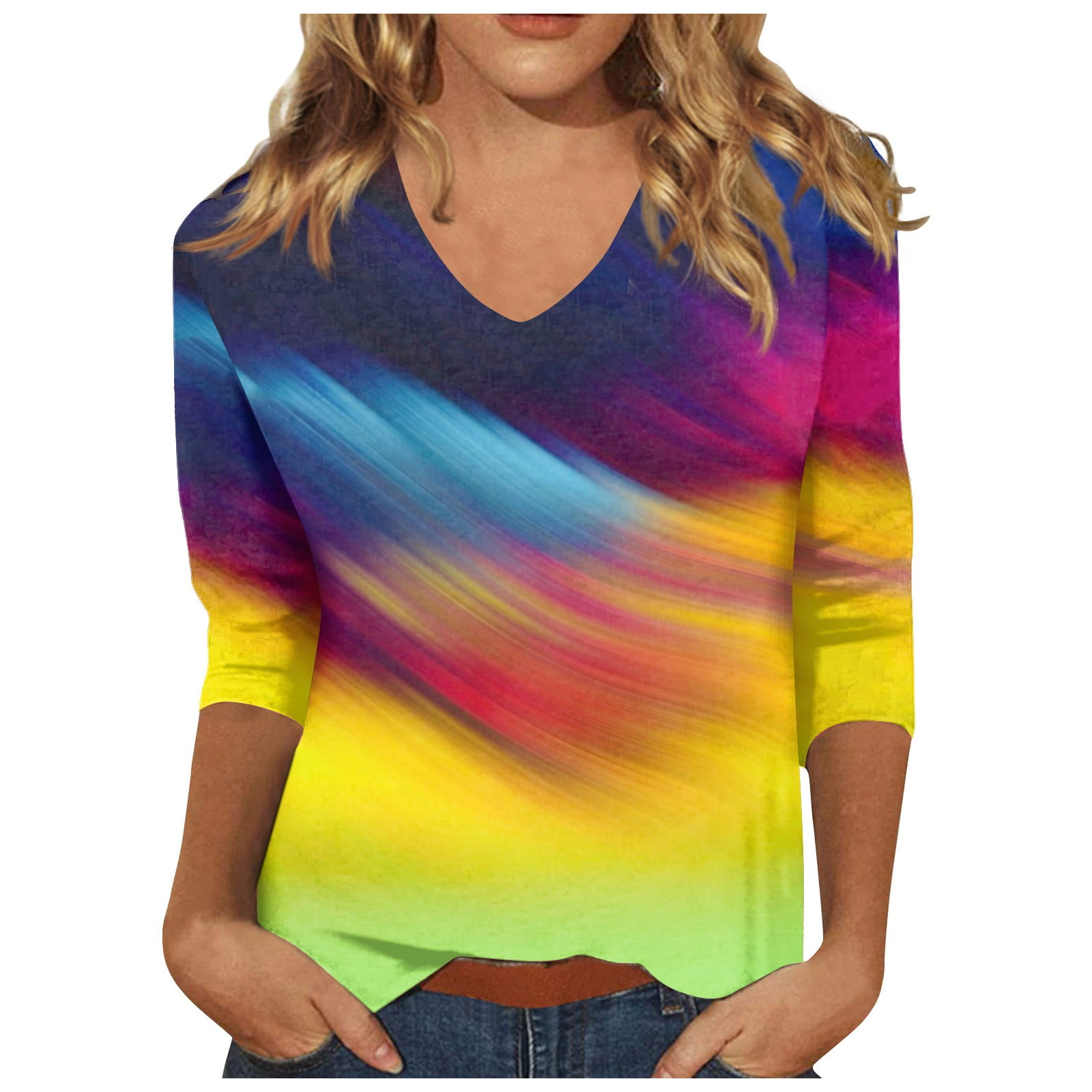 Qwertyu Womens 3/4 Sleeve T Shirts Plus Size Floral Casual Shirts for ...