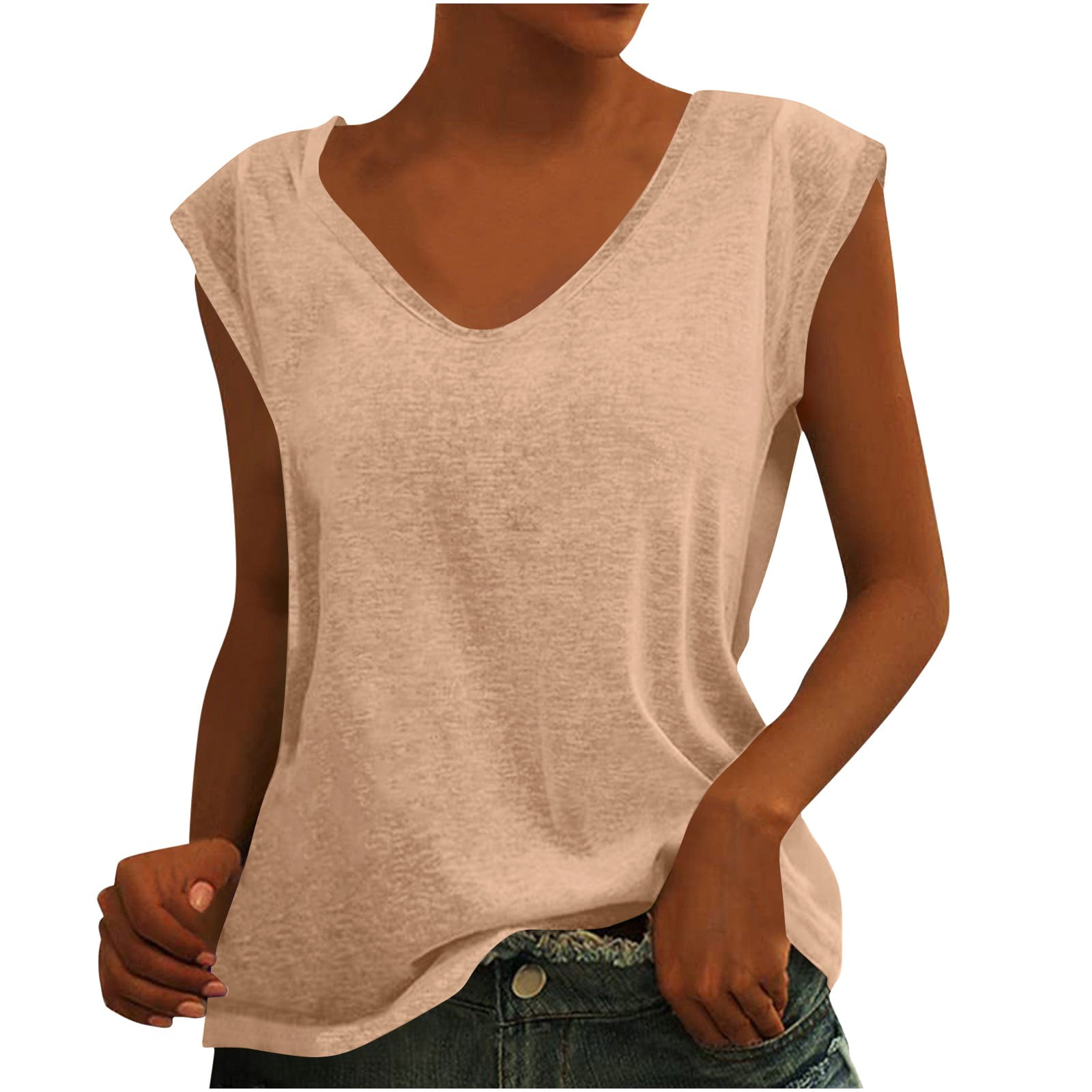 Qwertyu Tank Top for Women Solid Color V Neck Sleeveless Causal Sexy ...
