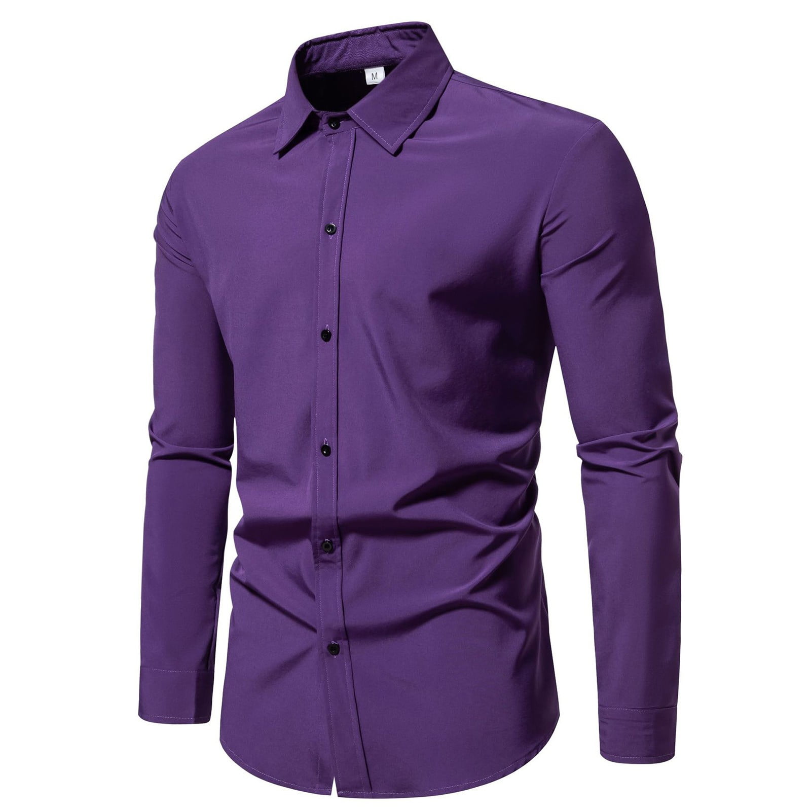 Qwertyu Men's Dress Shirts Solid Long Sleeve Stretch Wrinkle-Free ...