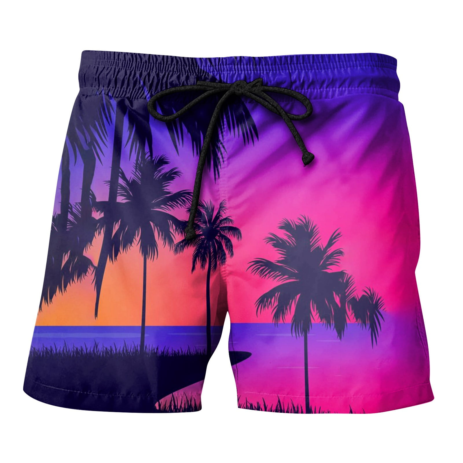 Qwertyu Mens Hawaiian Swim Trunks Palm Tree Tropical Print Summer