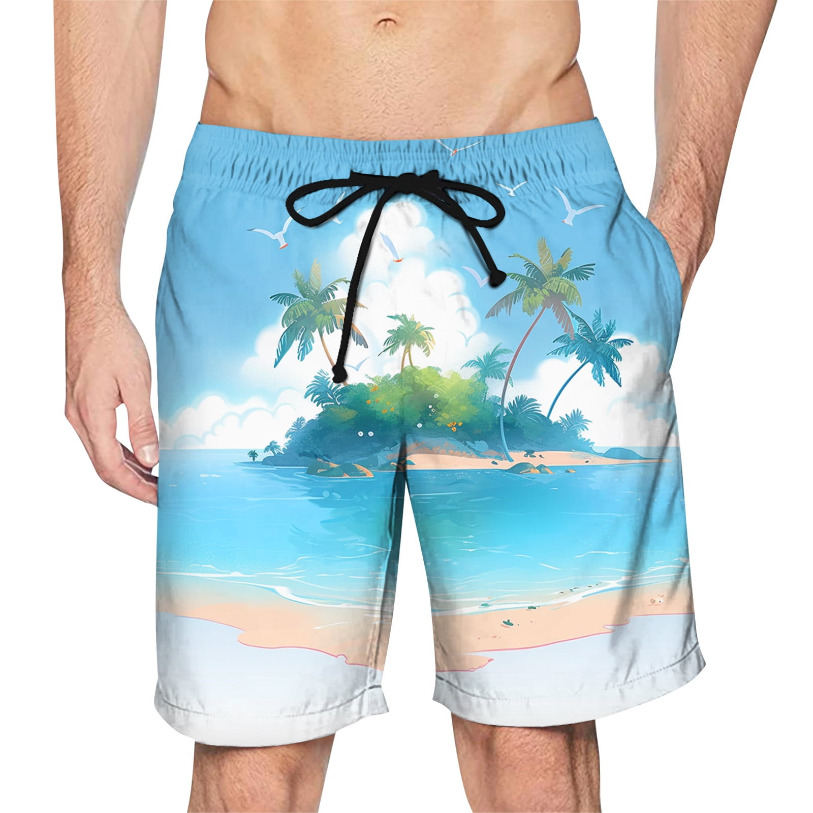 Qwertyu Mens Hawaiian Shorts Summer Tropical Swim Trunks Big And Tall