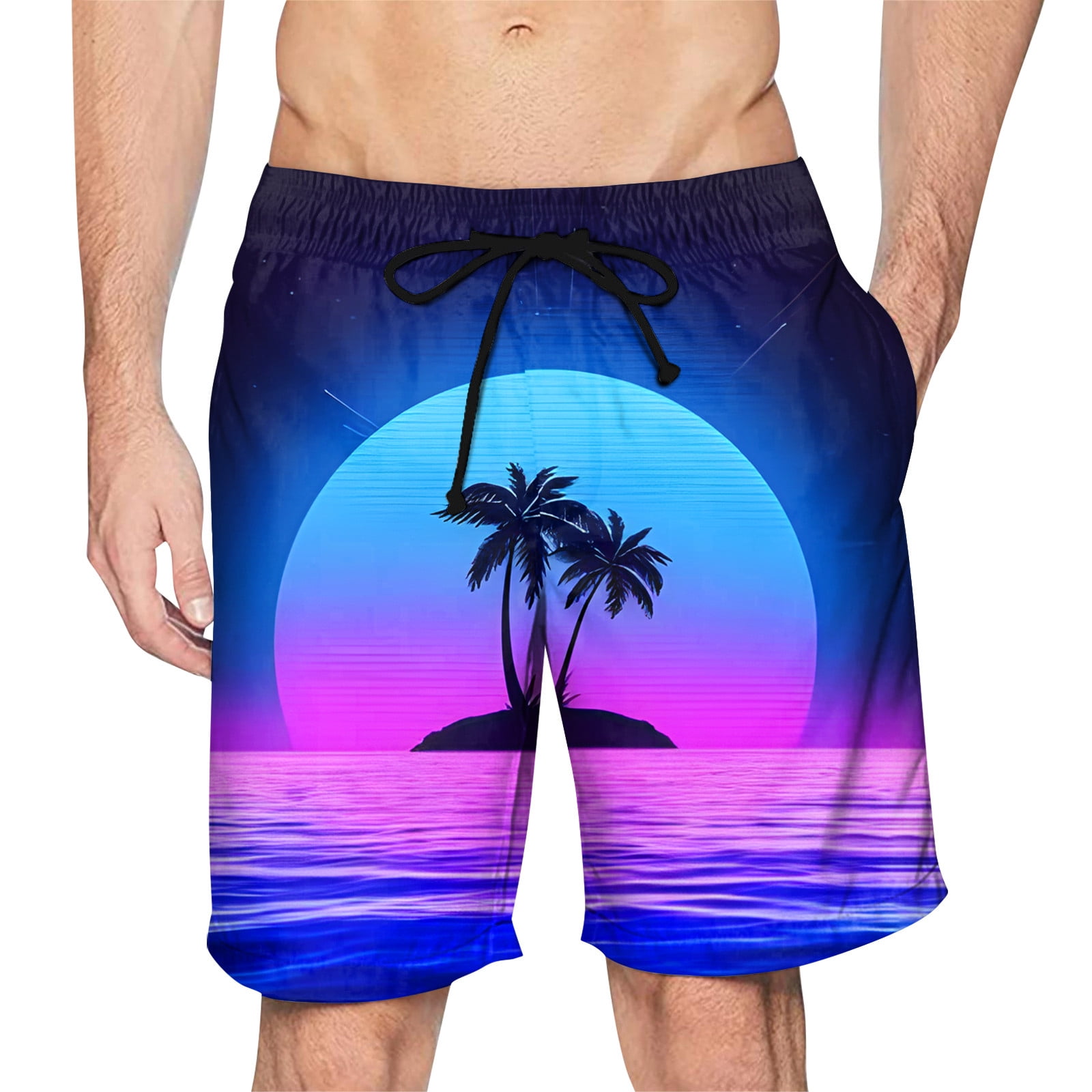 Qwertyu Mens Swim Trunks Hawaiian Clearance Casual Elastic Waist Shorts