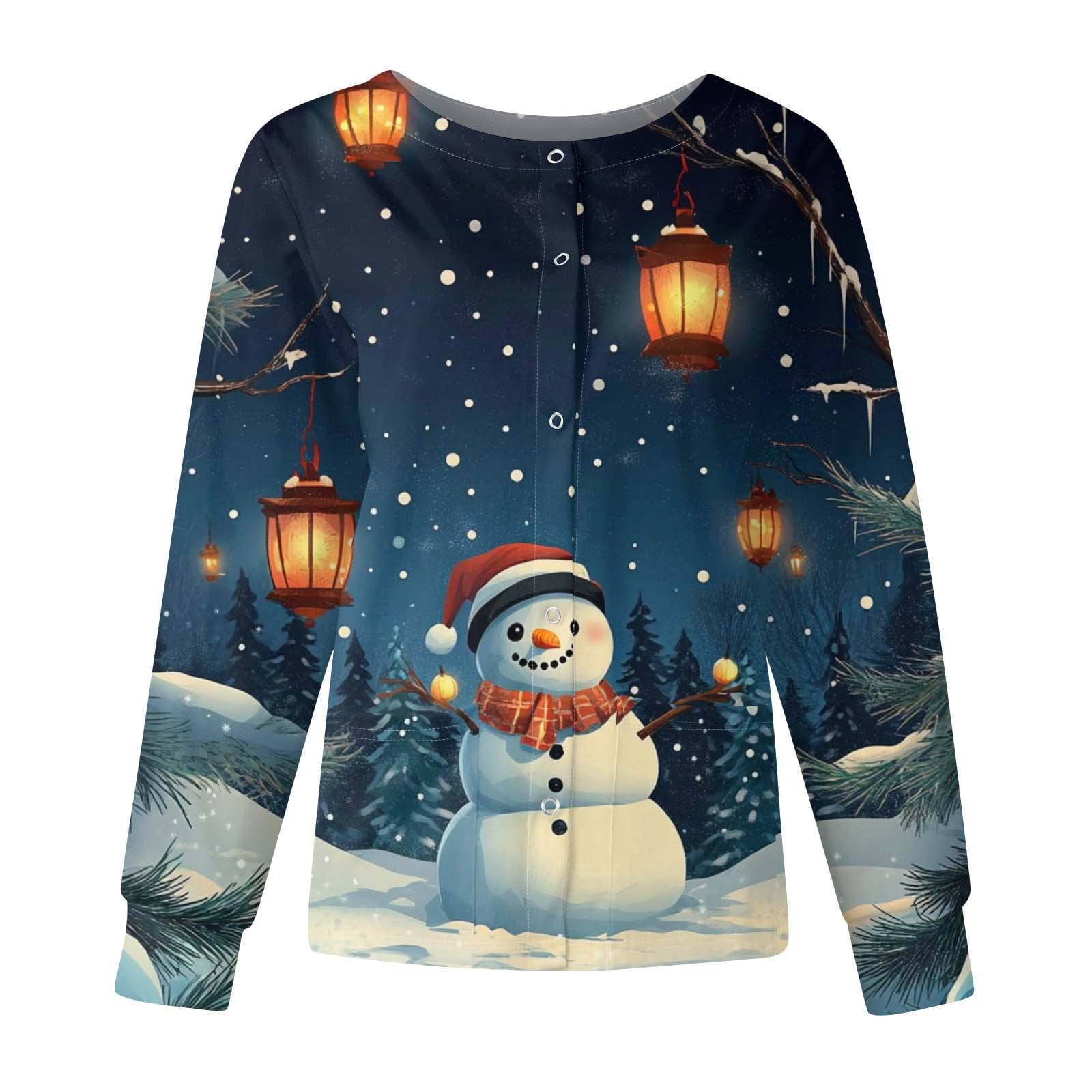 Qwertyu Plus Size Christmas Scrub Jackets for Women Snap Front Warm Up ...